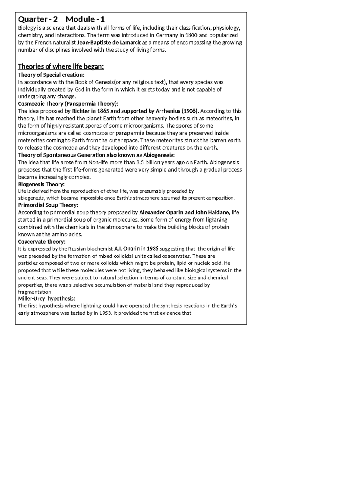 Science Quarter 2 notes - Quarter - 2 Module - 1 Biology is a science ...