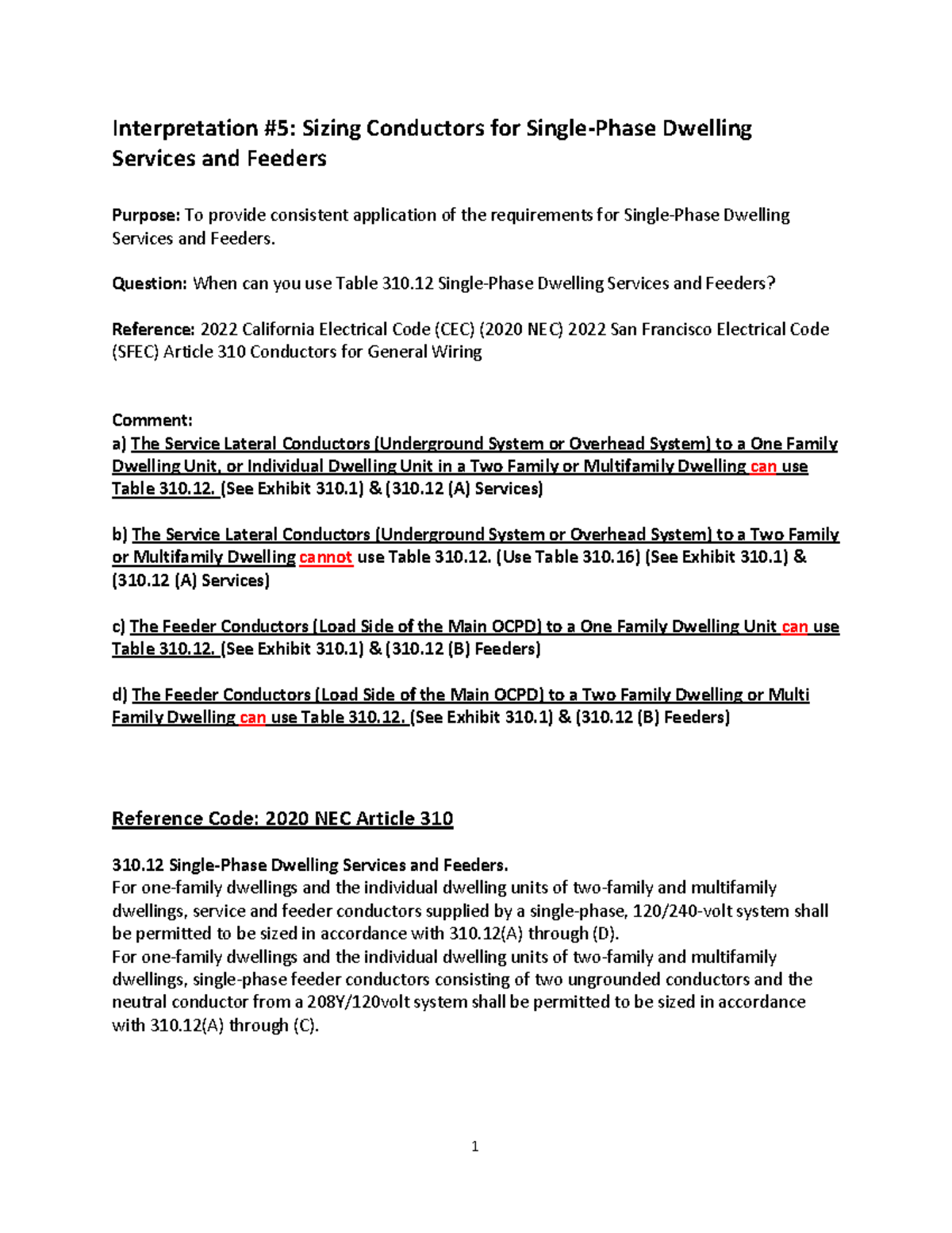 2022 San Francisco Electrical Code (SFEC) 2020 NEC 310.12 Single-Phase ...