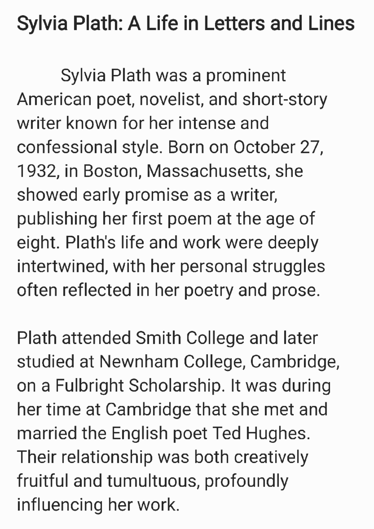 Sylvia Plath: A Life in Letters and Lines - Born on October 27, 1932 ...