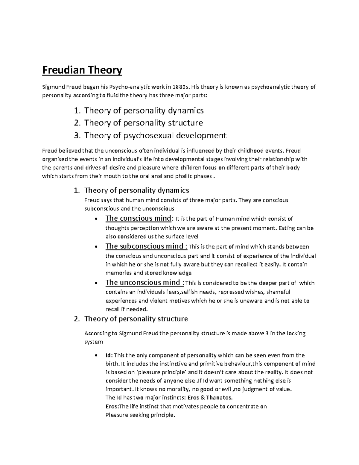 Freudian Theory - Freudian Theory Sigmund Freud began his Psycho ...