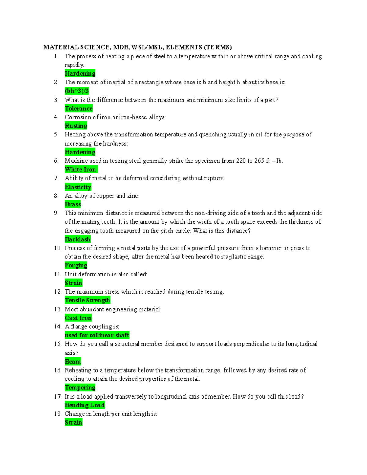 MD Integ Terms - ME NOTES - MATERIAL SCIENCE, MDB, WSL/MSL, ELEMENTS ...