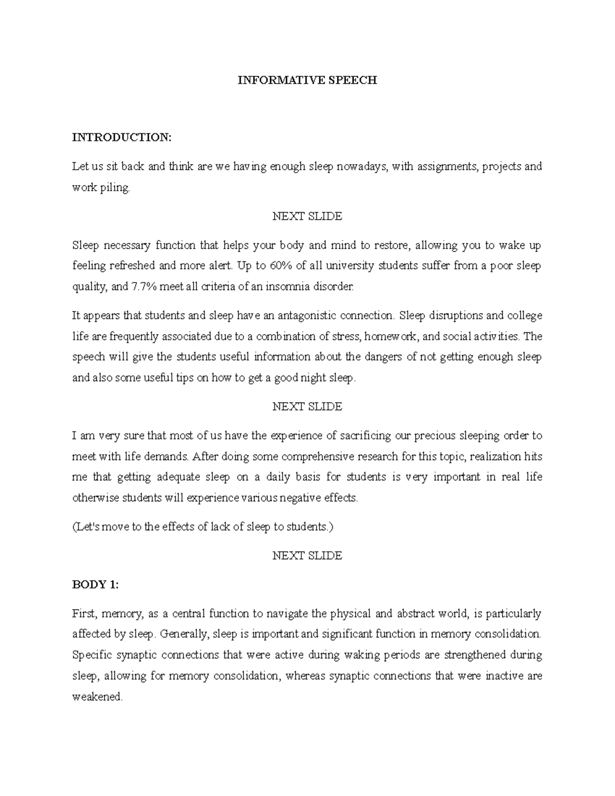 ELC590 Informative Speech P1 - INFORMATIVE SPEECH INTRODUCTION: Let us ...