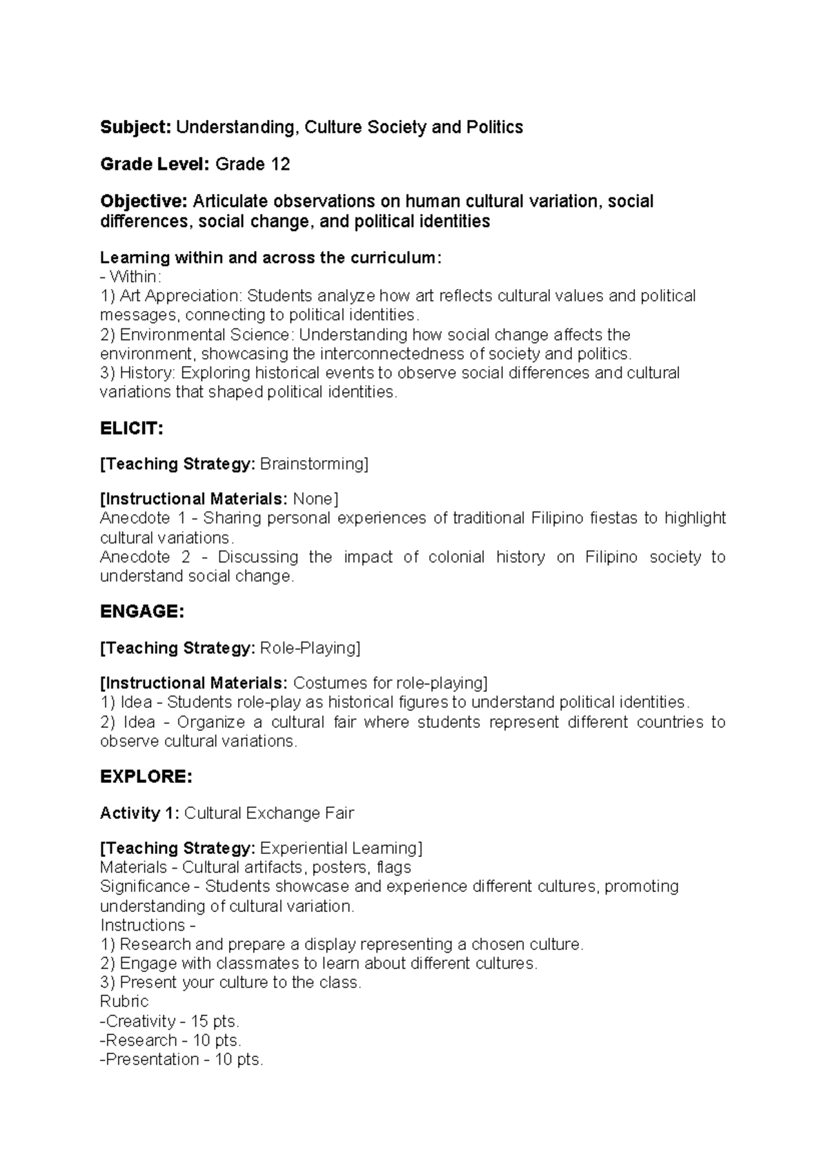 UCSP Lesson 1 - Subject: Understanding, Culture Society and Politics ...