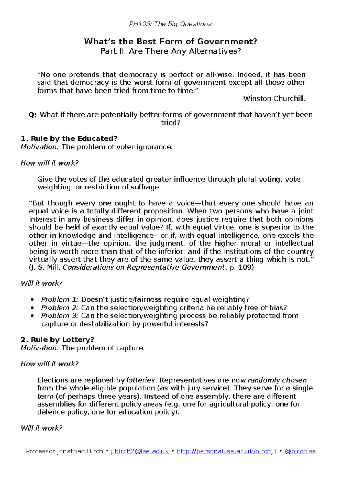 BQDemo 22024 - BQ Democracy - PH103: The Big Questions What’s the Best ...