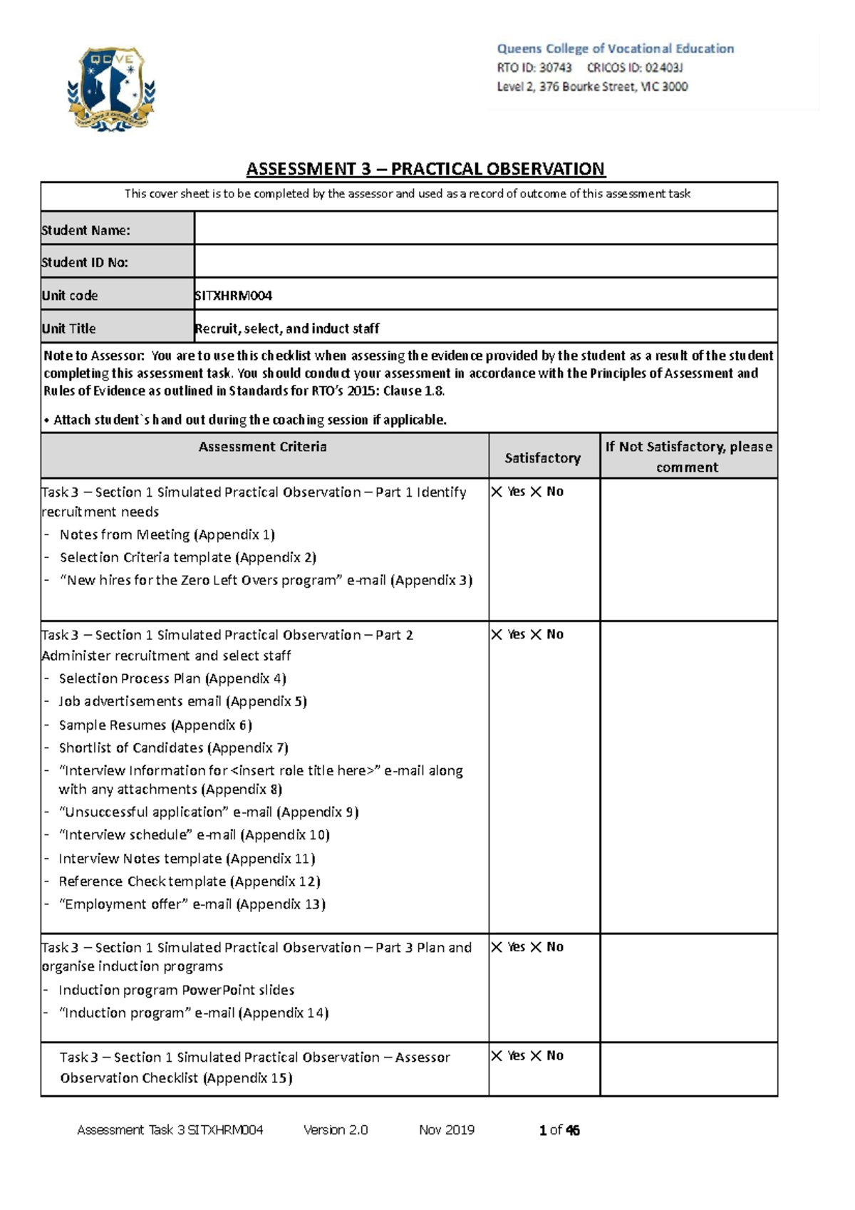 Assessment Task 3 Sitxhrm 004 - ASSESSMENT 3 – PRACTICAL OBSERVATION ...