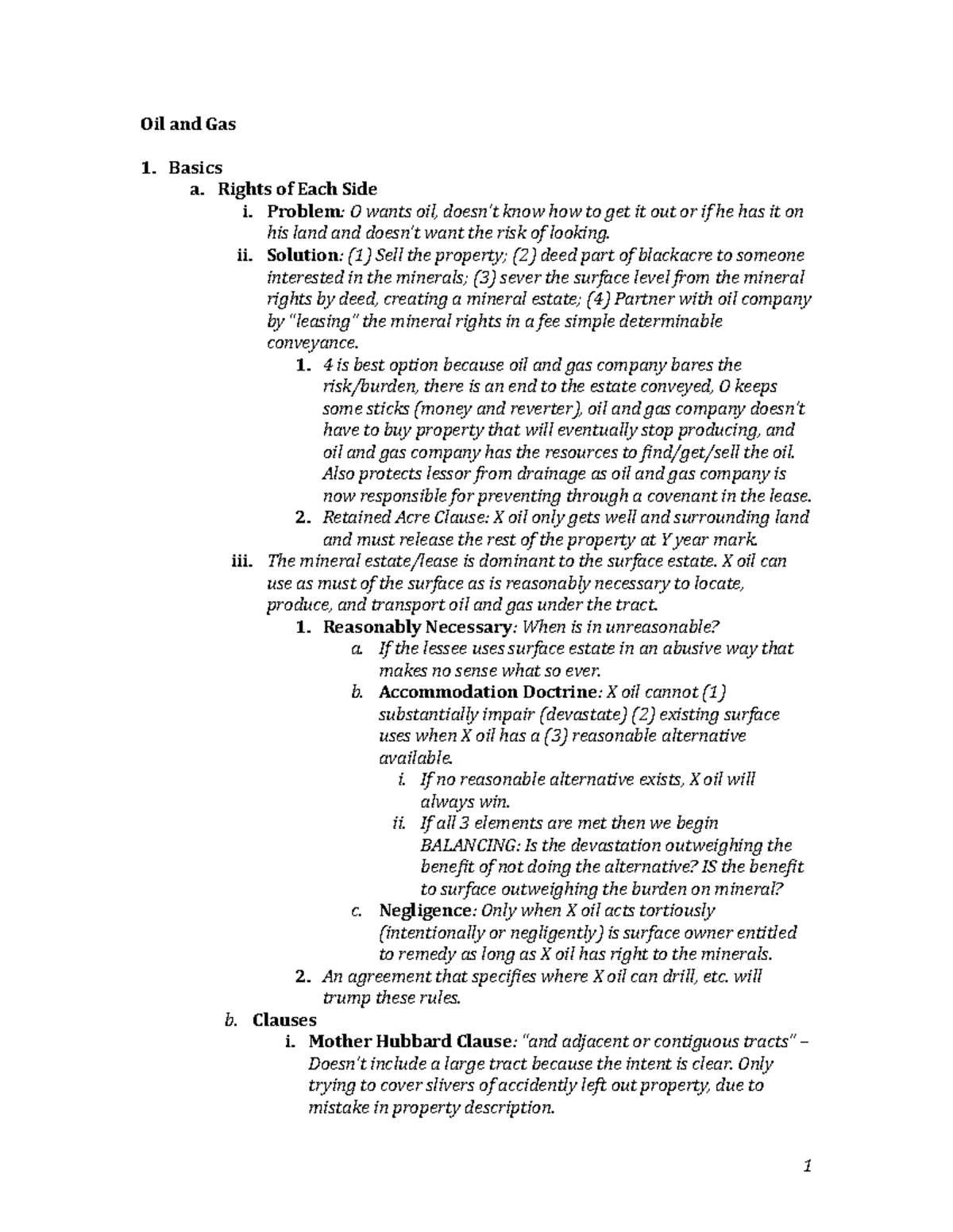 Oil and Gas Outline - Oil and Gas Basics a. Rights of Each Side i ...