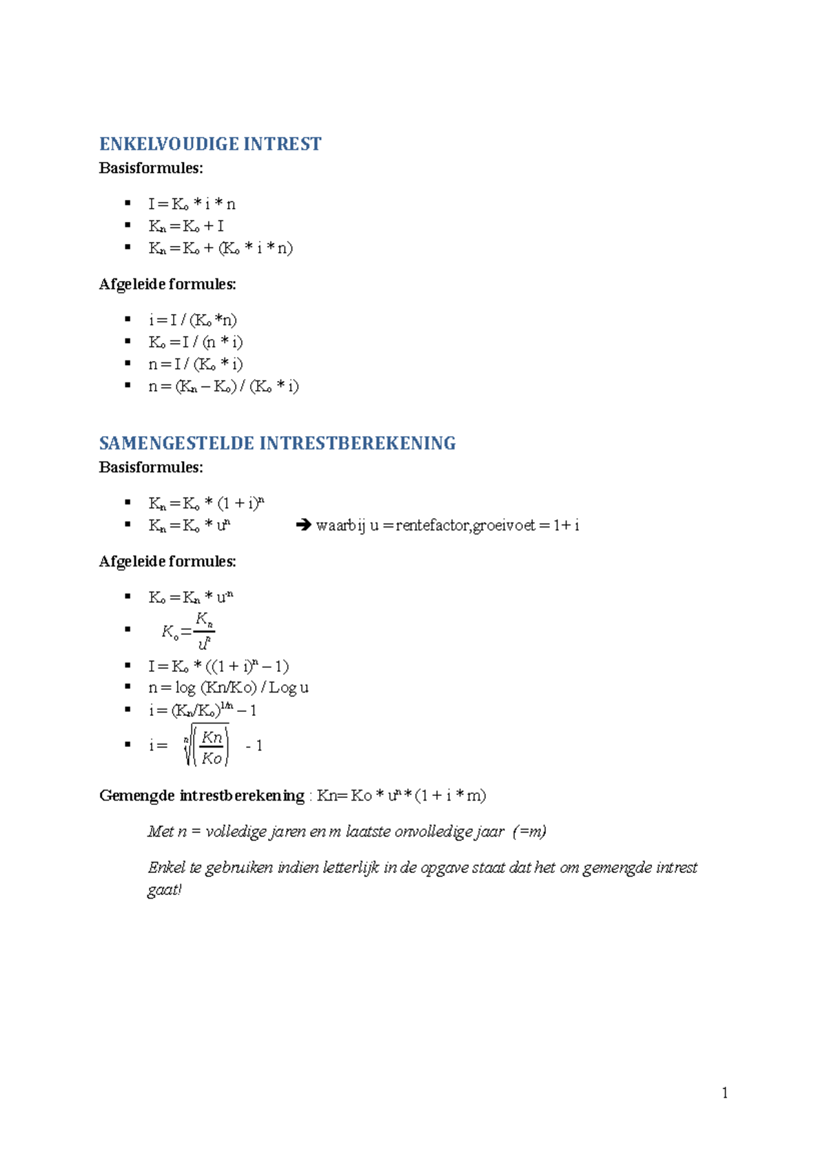 Formules DEEL I docent - Formularium voor financiële algebra ...
