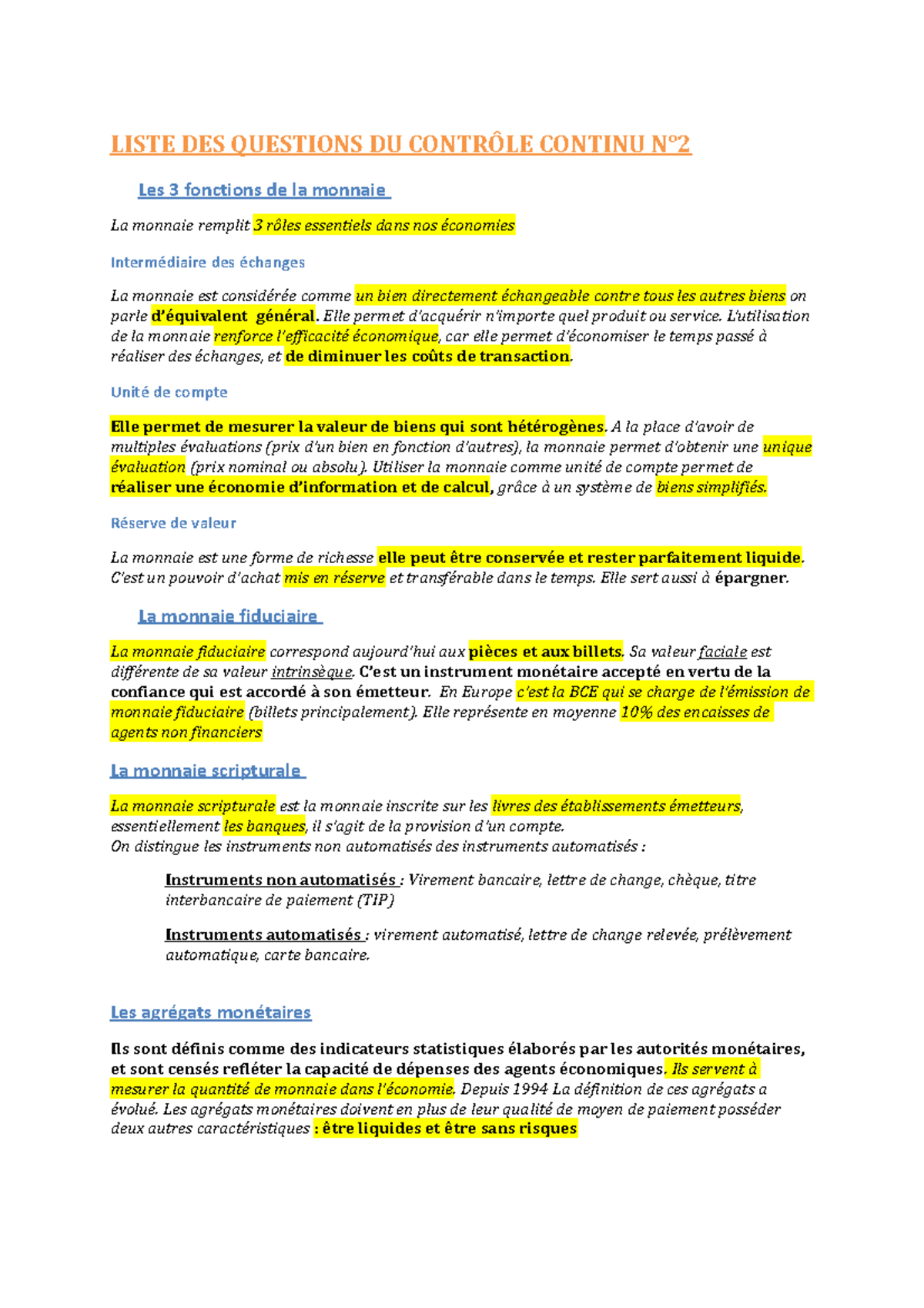 Liste des questions du contrôle continu n°2 - LISTE DES QUESTIONS DU ...