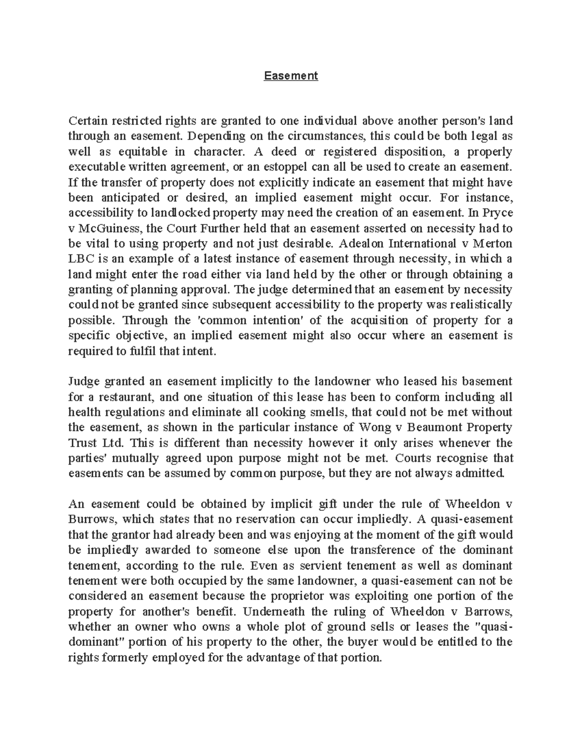 Easement-essay - Easement Certain restricted rights are granted to one ...