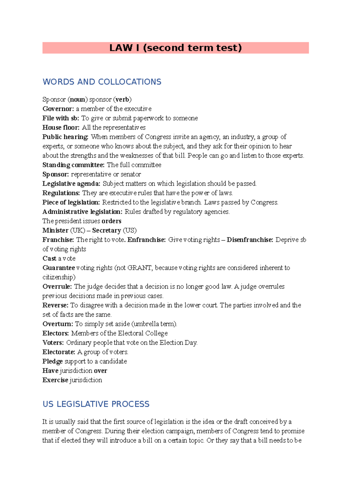 Law I (Lopez) Segundo Parcial - LAW I (second term test) WORDS AND ...