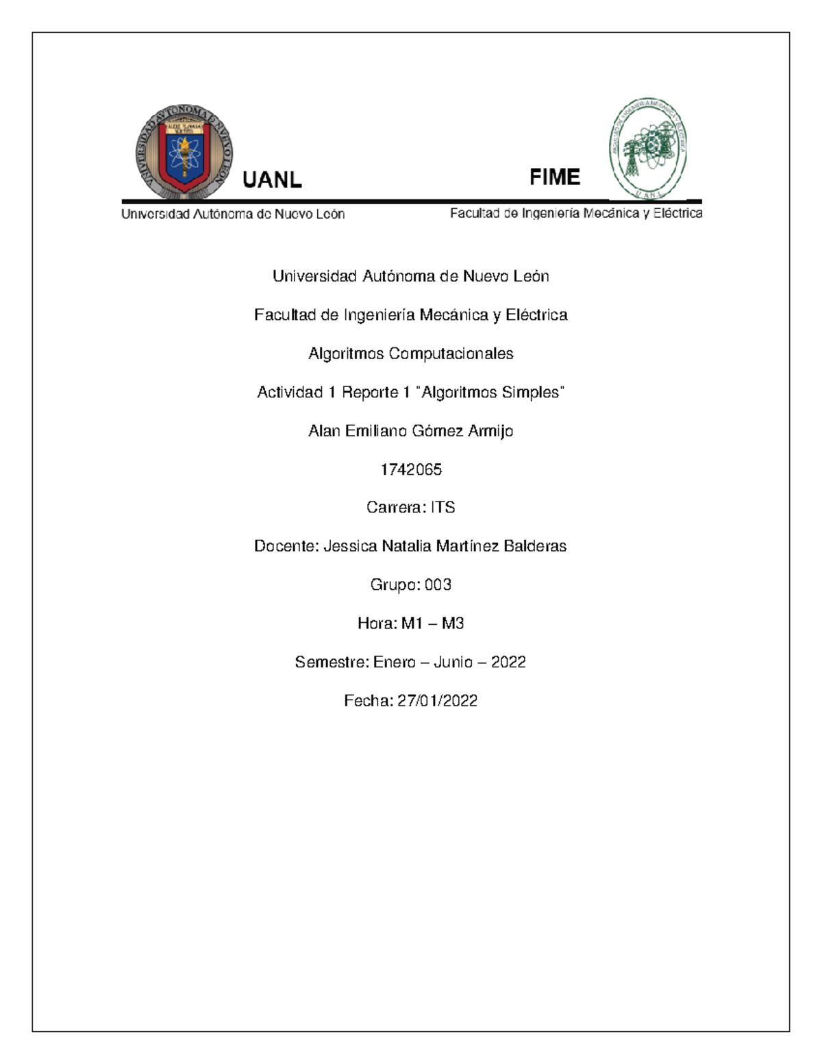 Actividad 1 Reporte 1 Algoritmos Computacionales Universidad