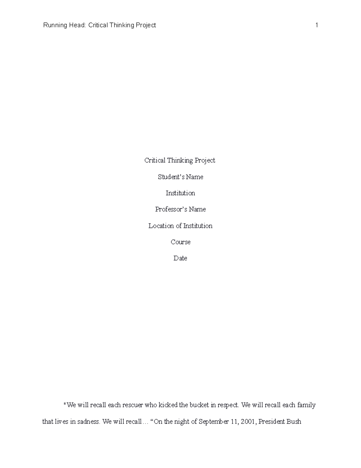 Critical thinking project - We will recall each family that lives in ...