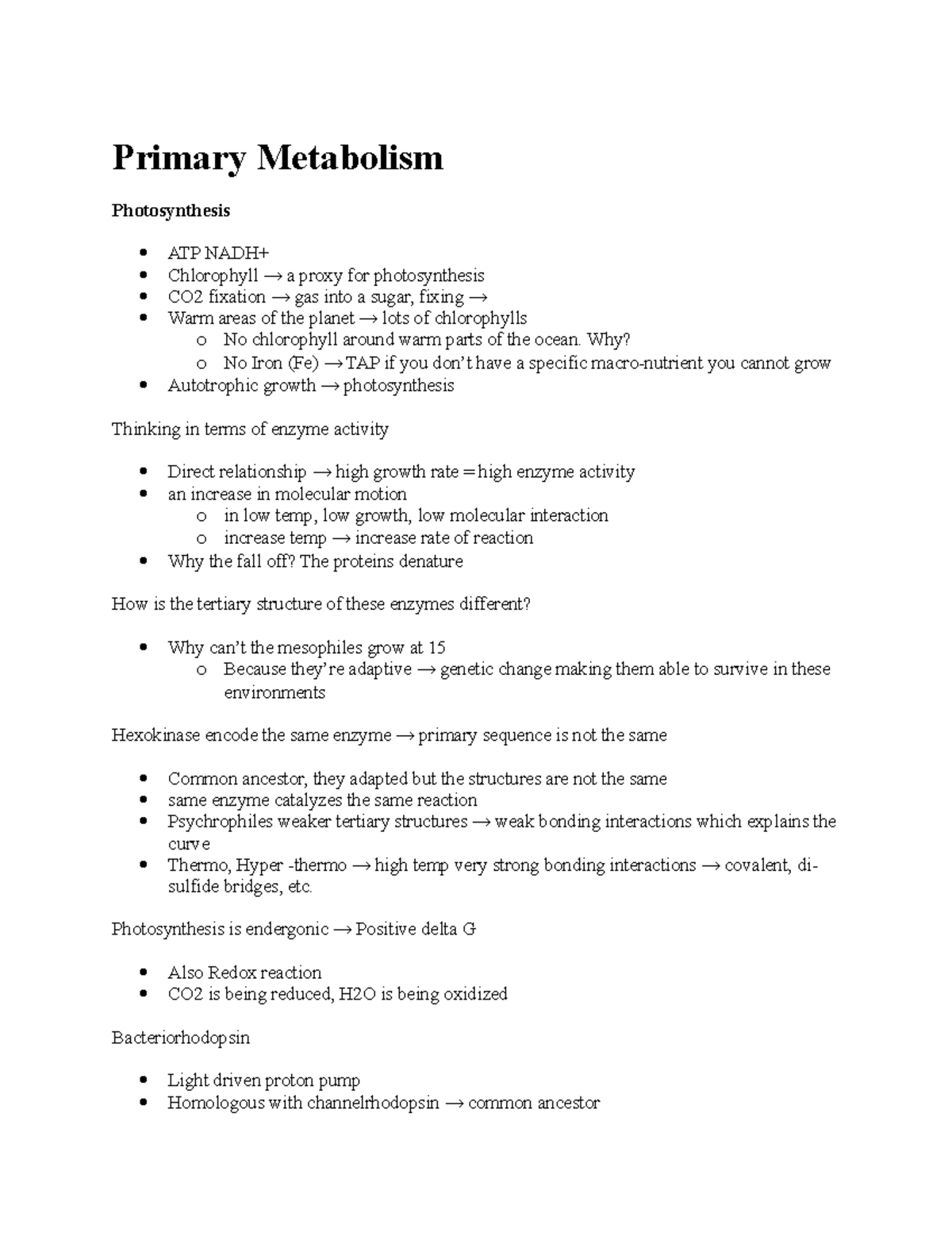 Bio1002B Cycle 4 Lecture 1 - Primary Metabolism Photosynthesis ATP ...