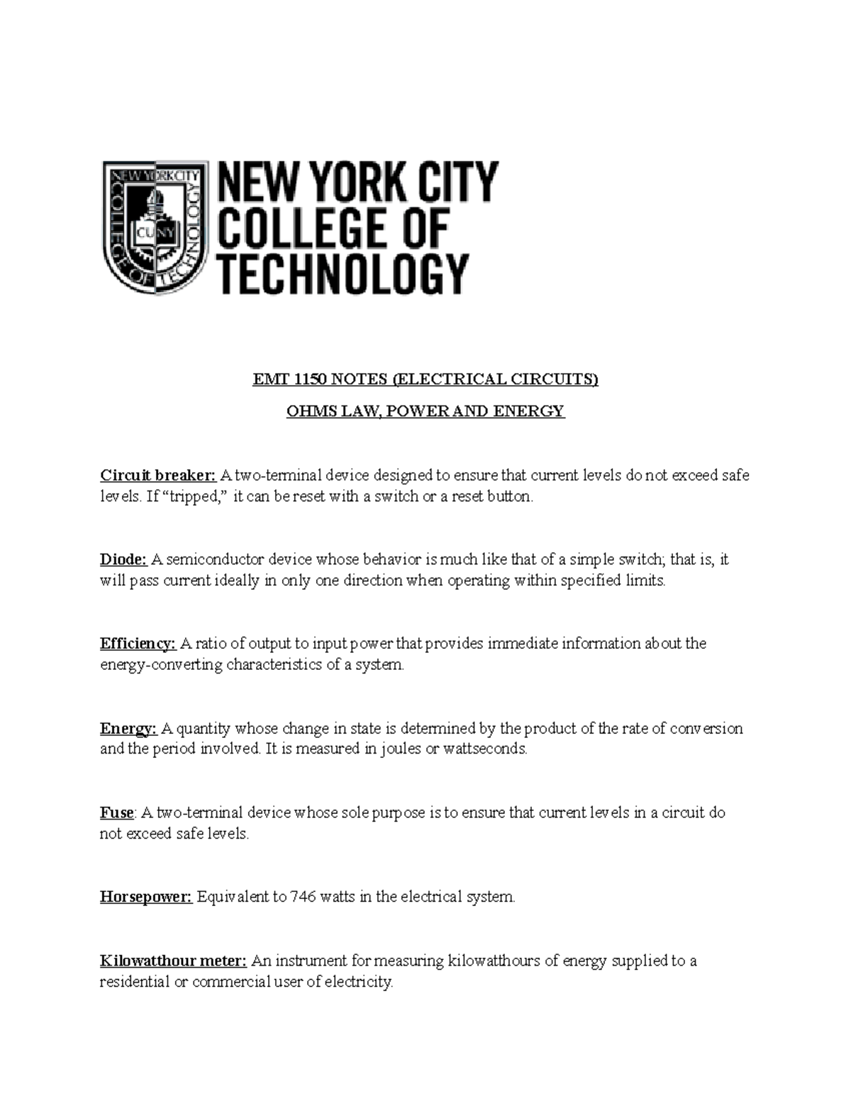 EMT 1150 Notes 9 - Chapter 4 Summary - EMT 1150 NOTES (ELECTRICAL ...