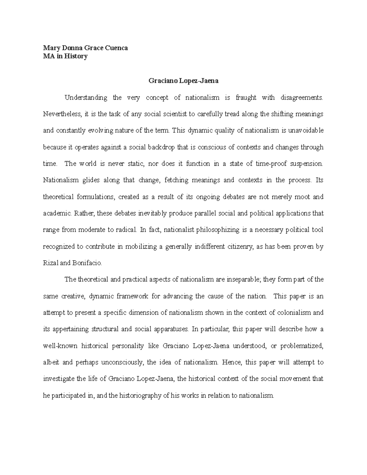 Graciano Lopez Jaena and his Nationalism - Mary Donna Grace Cuenca MA ...