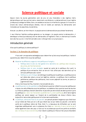 Introduction aux sciences politiques - SCIENCES POLITIQUES La notion de ...