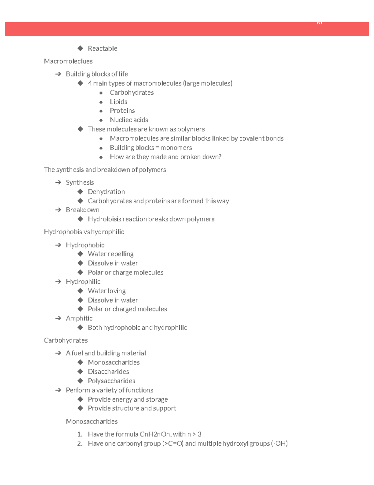 Bio notes - Gen Bio I - 10 Reactable Macromoleclues Building blocks of ...