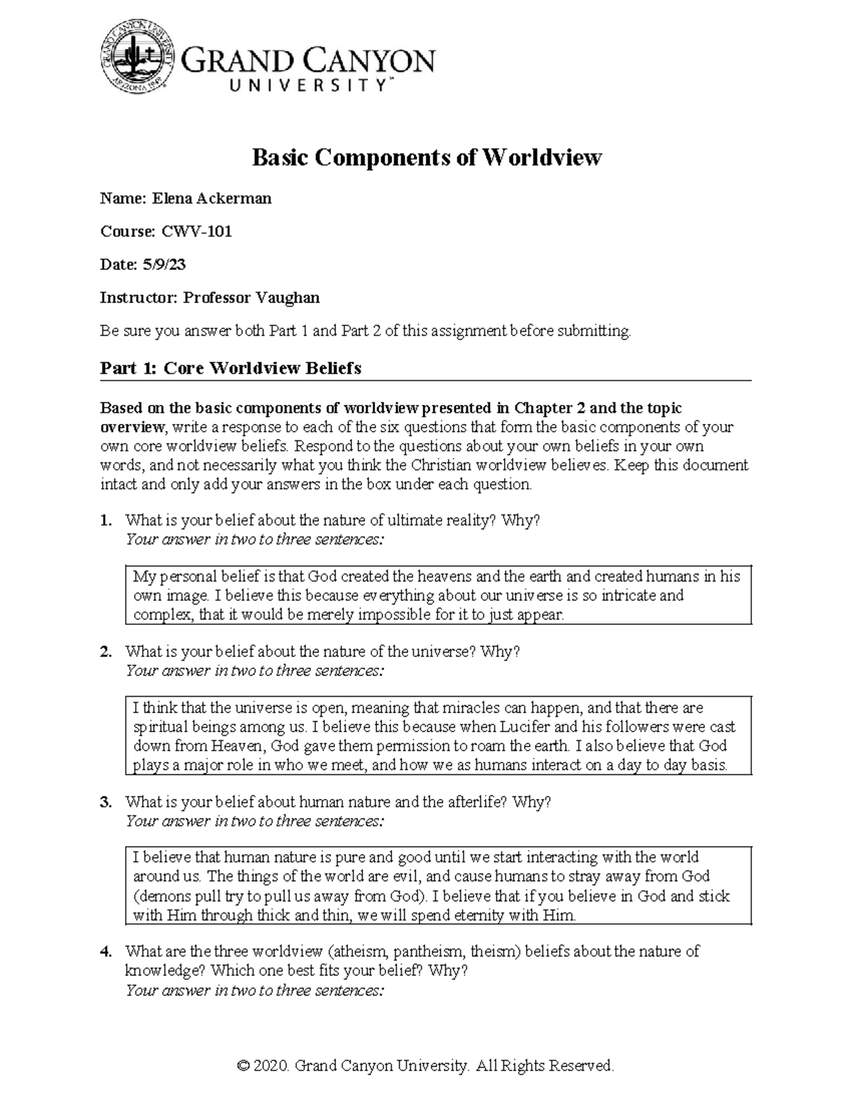 Basic Components of Worldview - Part 1: Core Worldview Beliefs Based on ...