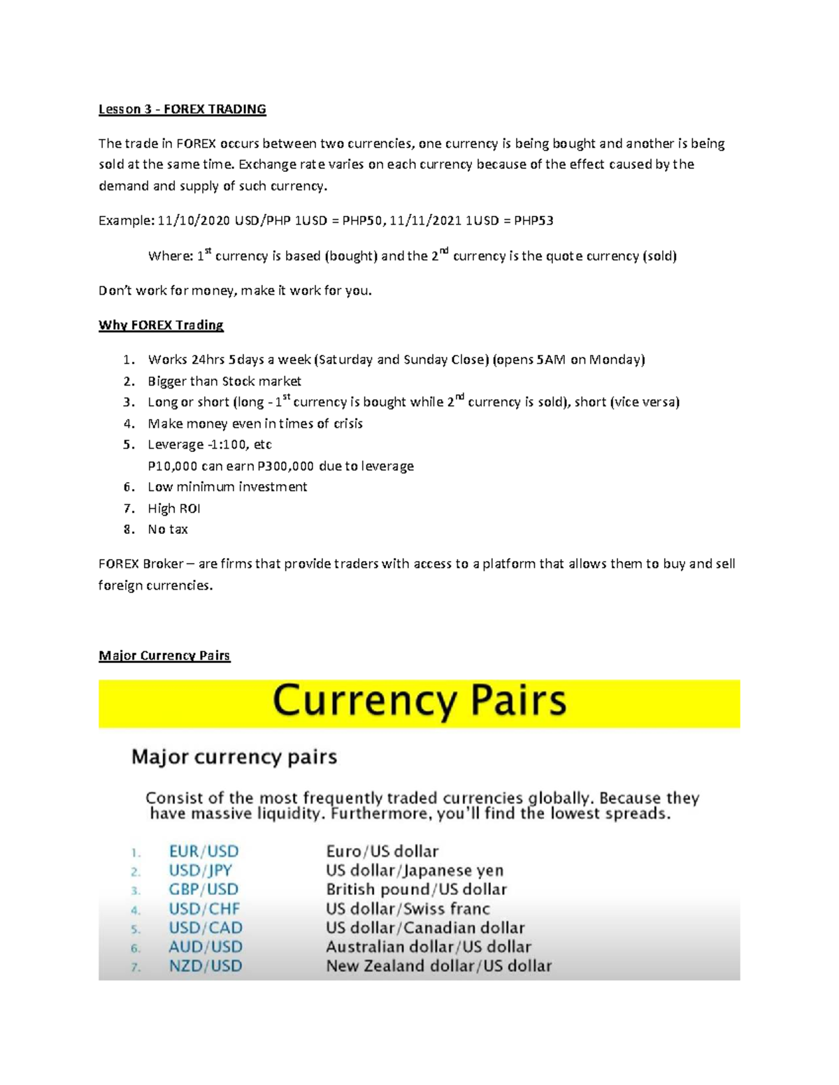 Lesson 3 Forex Trading Lecture - Lesson 3 - FOREX TRADING The trade in ...
