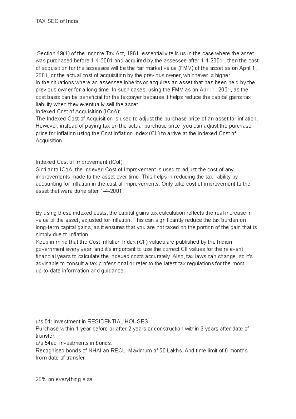 Tax Sec of India - Talks abouts Section 49 of income tax and also ...