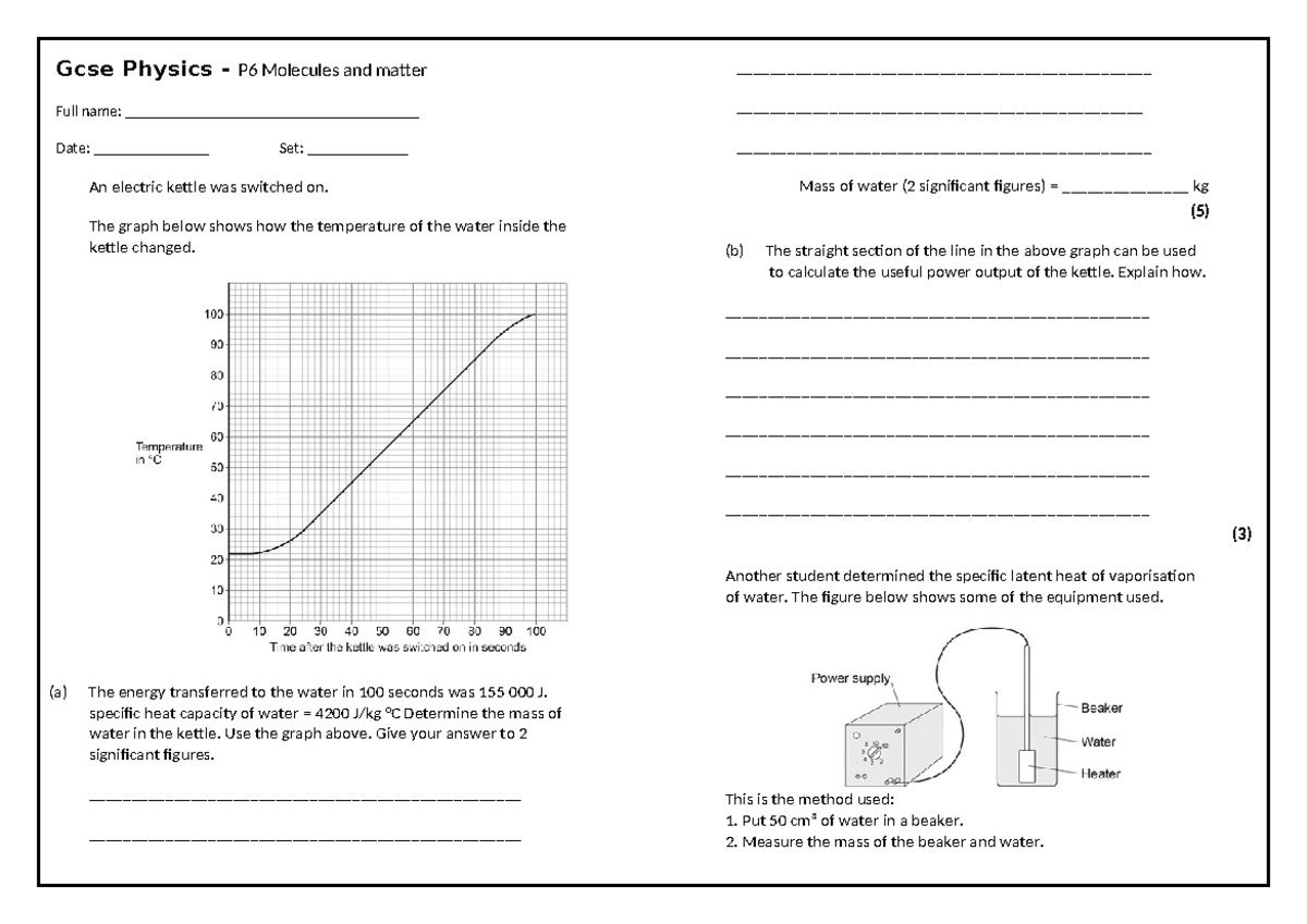 P6 - Physics practice paper - Gcse Physics - P6 Molecules and matter ...