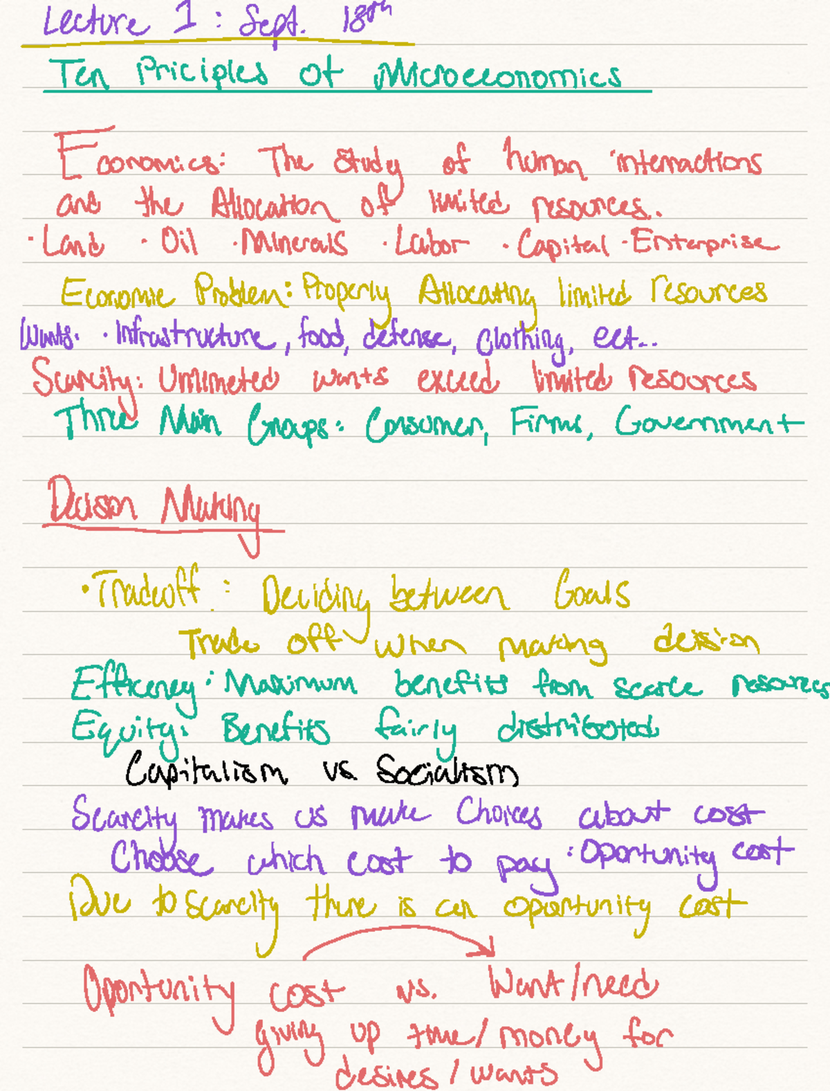 Economic basics decision making, opportunity cost - Lecture I Sept 13th ...