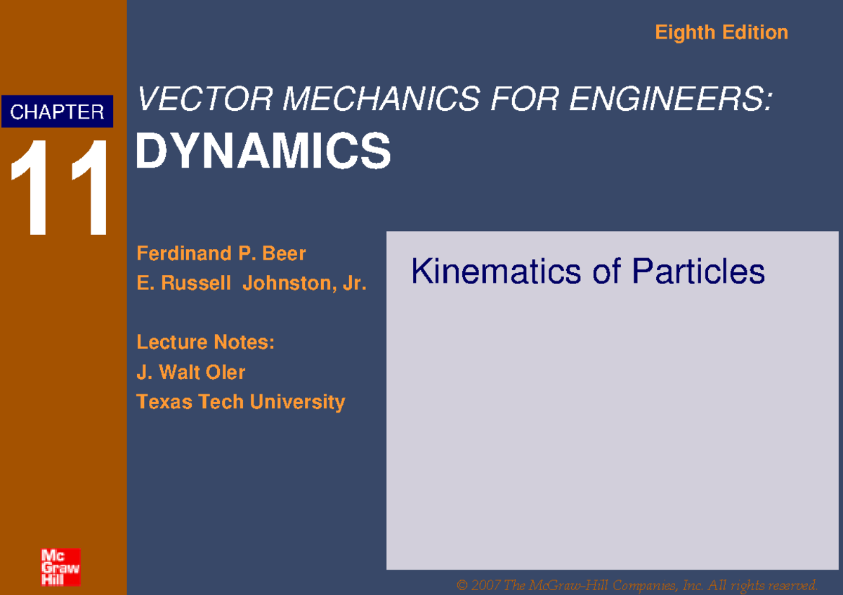 CHAP11 Kinematics of particles - VECTOR MECHANICS FOR ENGINEERS ...