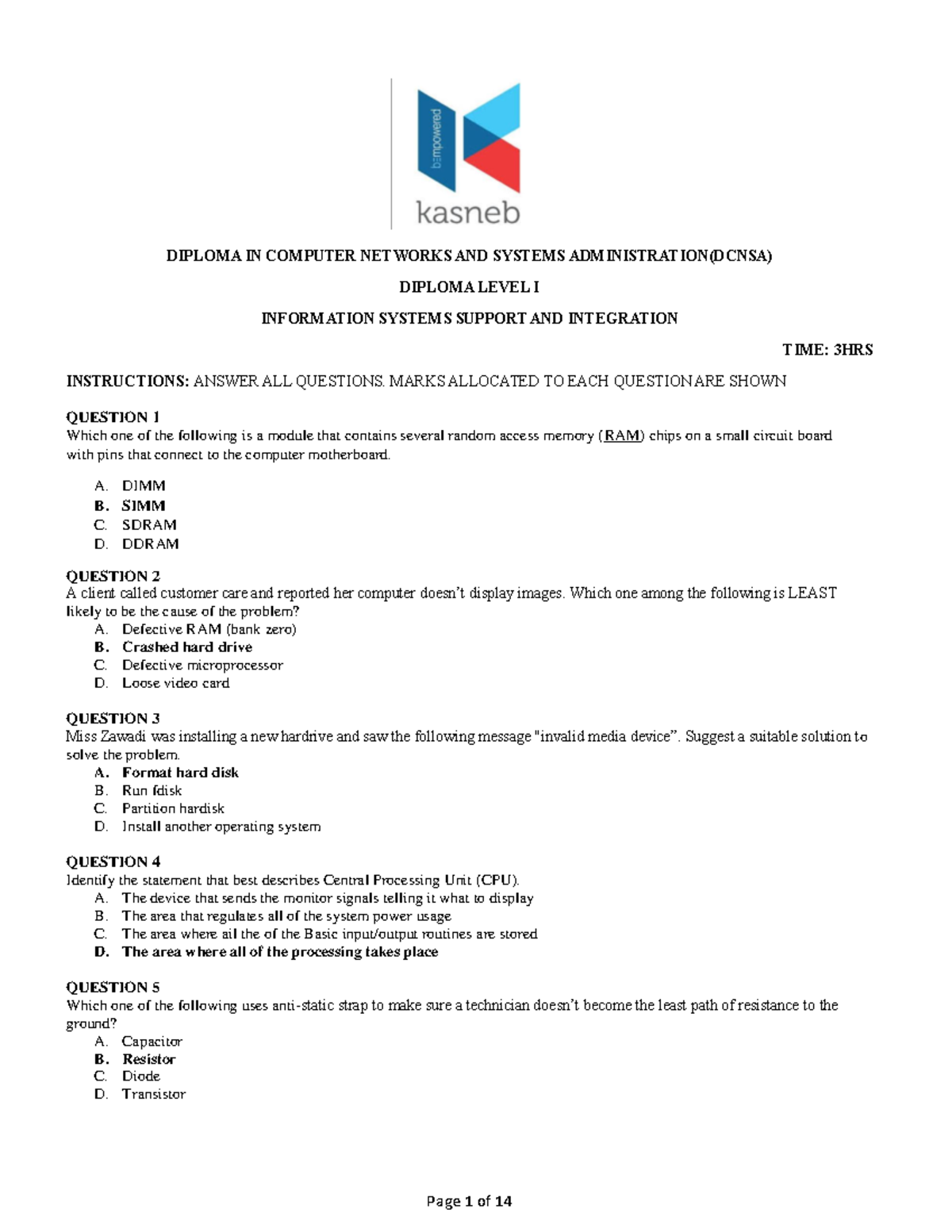 DN13 Information Systems Support and Integration - DIPLOMA IN COMPUTER ...