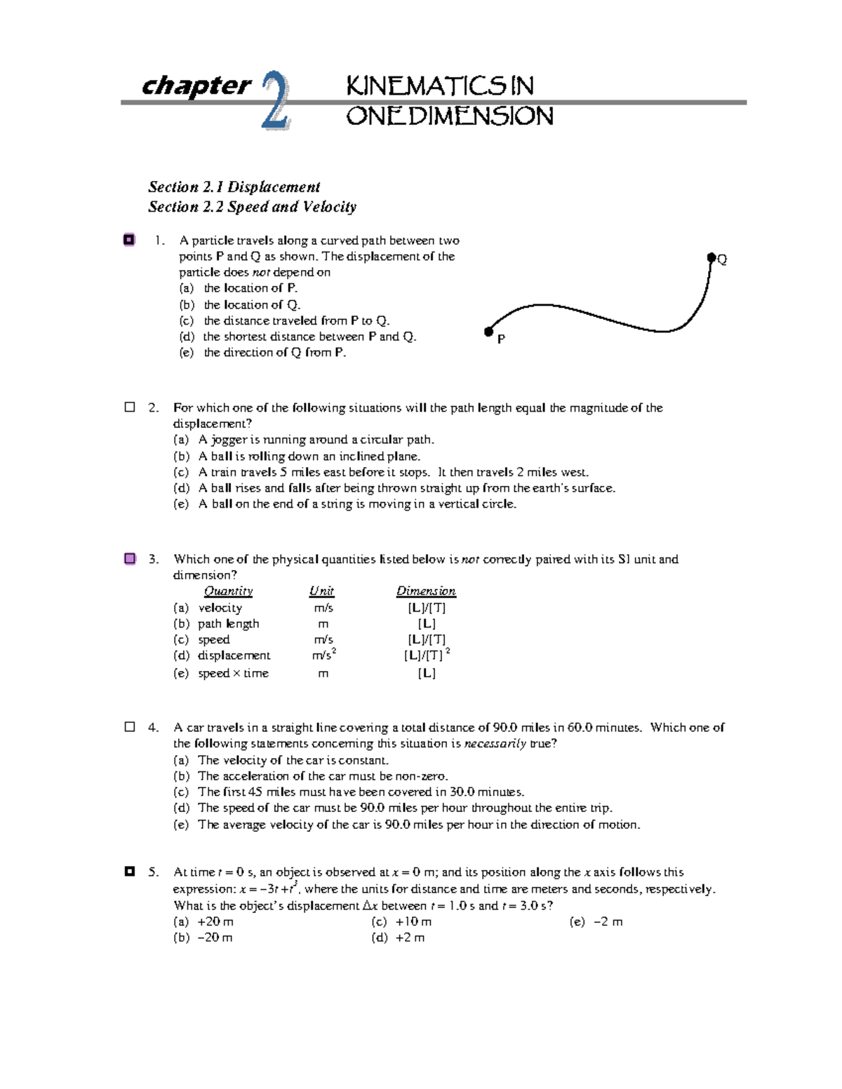 Chapter 2 study - KINEMATICS IN ONE DIMENSION chapter Section 2 ...