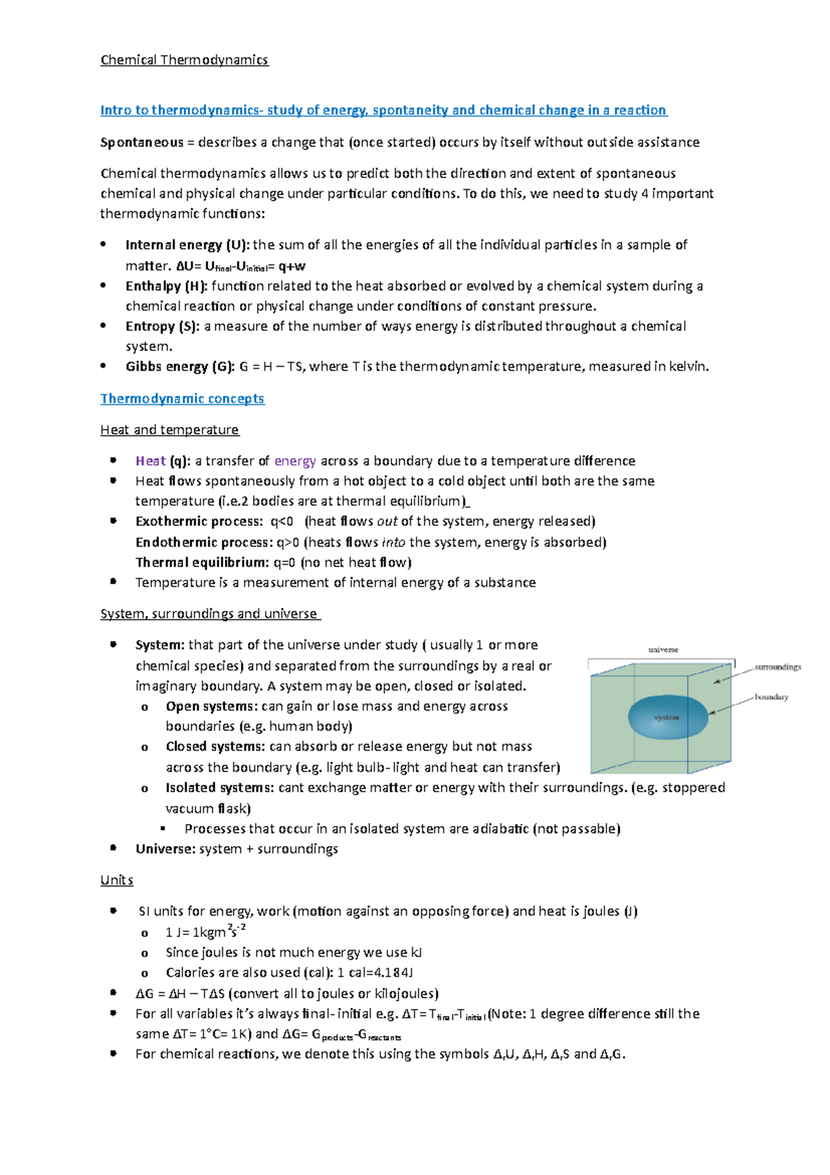 Chemical thermodynamics notes - Chemical Thermodynamics Intro to ...