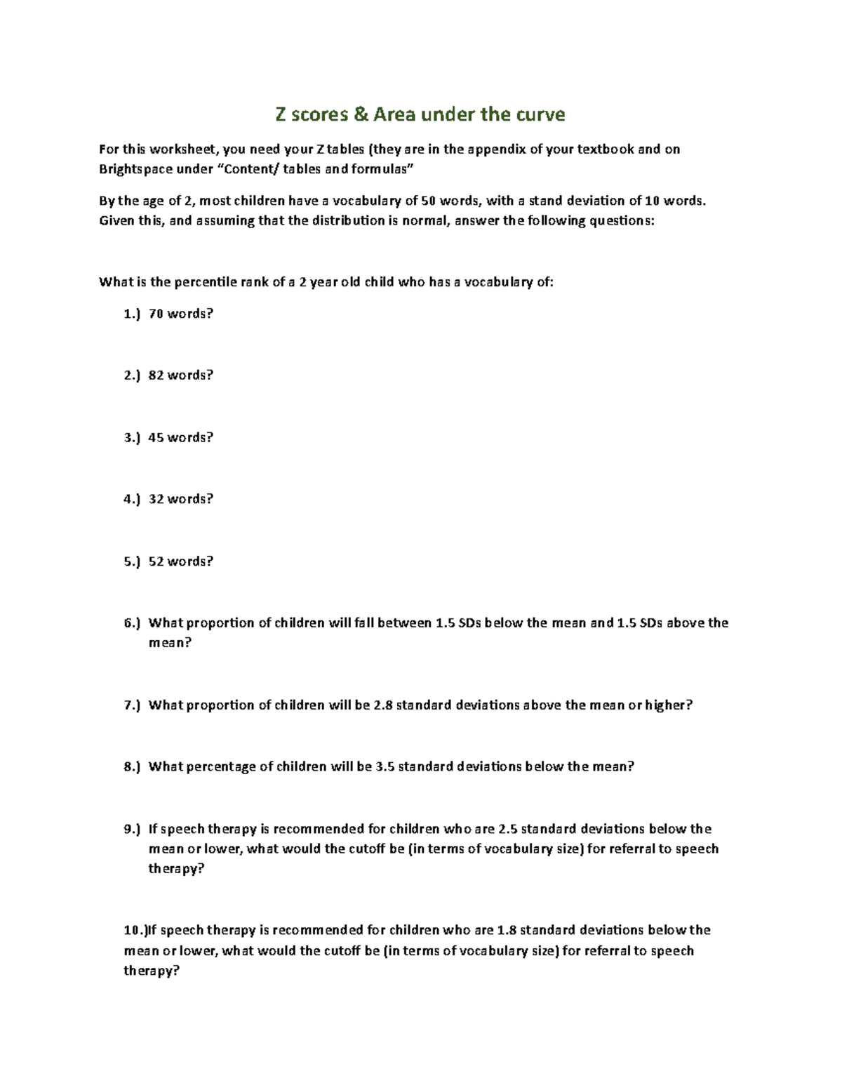 Z scores Homework Revised 2022 - Z scores & Area under the curve For ...