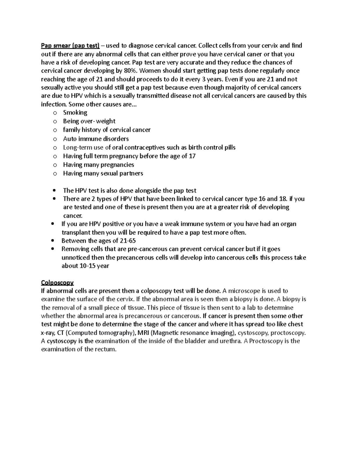 HEED Presentation notes - Pap smear (pap test) – used to diagnose ...