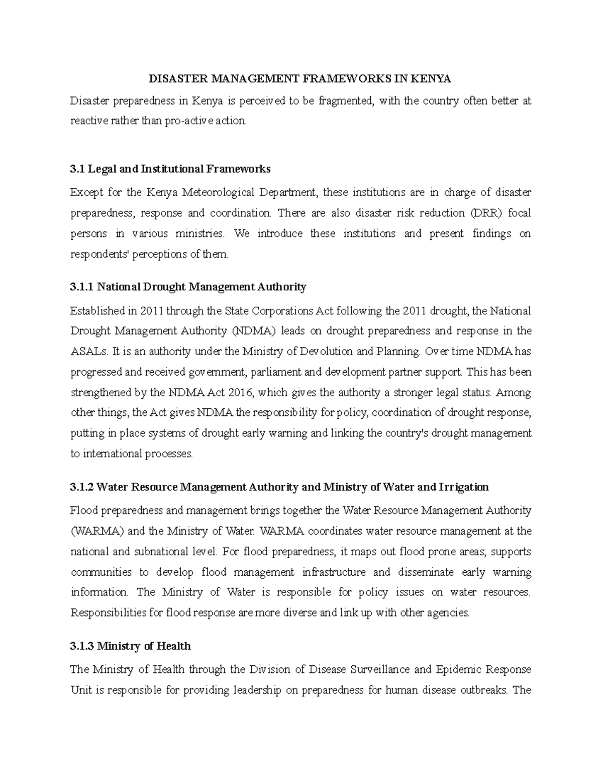 Topic 3 Disaster Management Frameworks IN Kenya - DISASTER MANAGEMENT ...