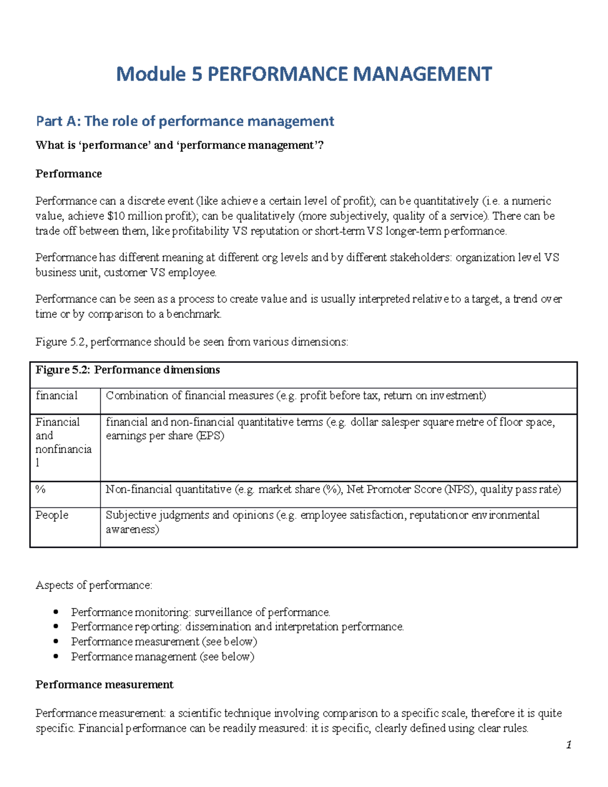 SMA M5 Summary - Notes M5 SMA - Module 5 PERFORMANCE MANAGEMENT Part A ...