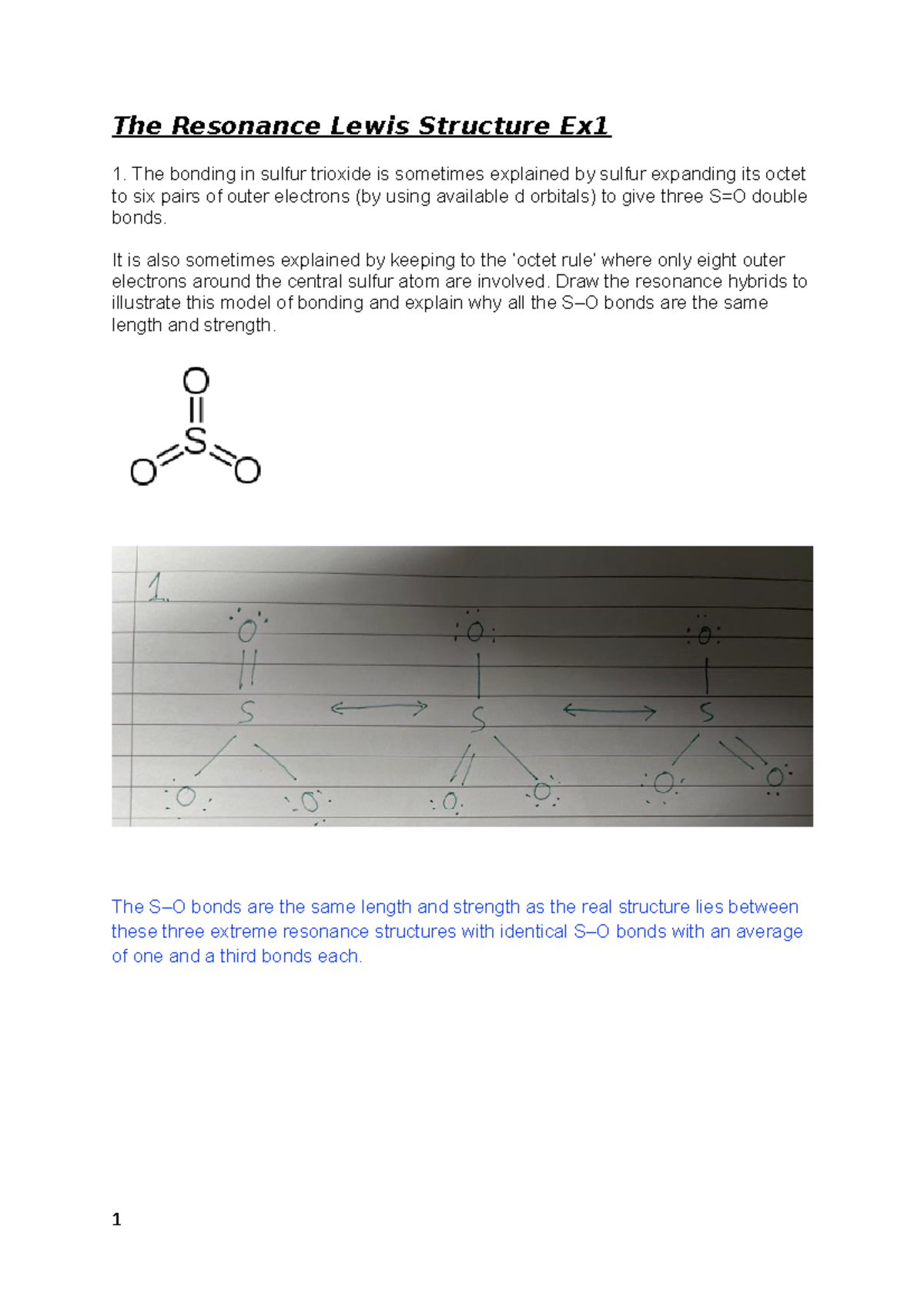 The Resonance Lewis Structures Ex 1 - The Resonance Lewis Structure Ex ...