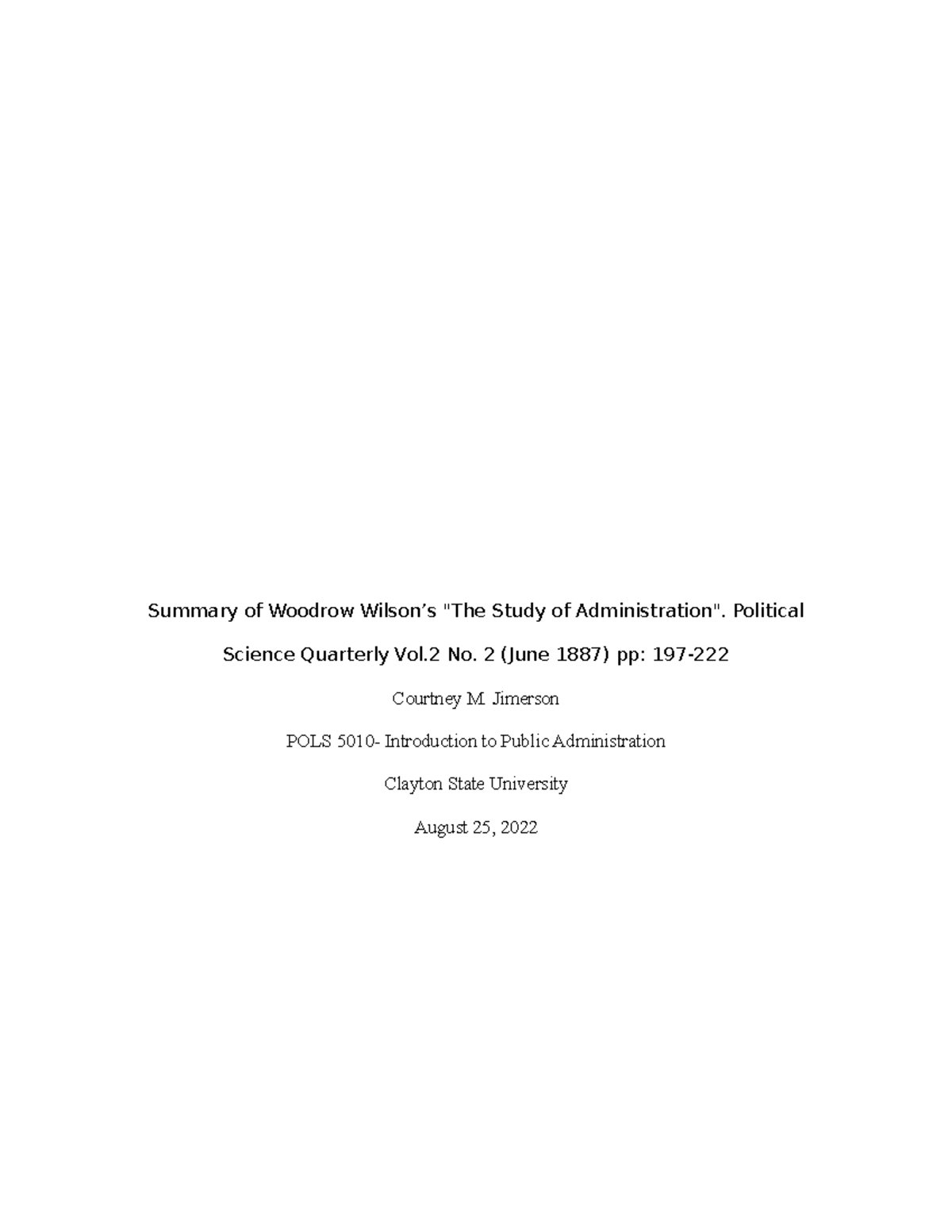 Summary of Woodrow Wilson - Political Science Quarterly Vol No. 2 (June ...