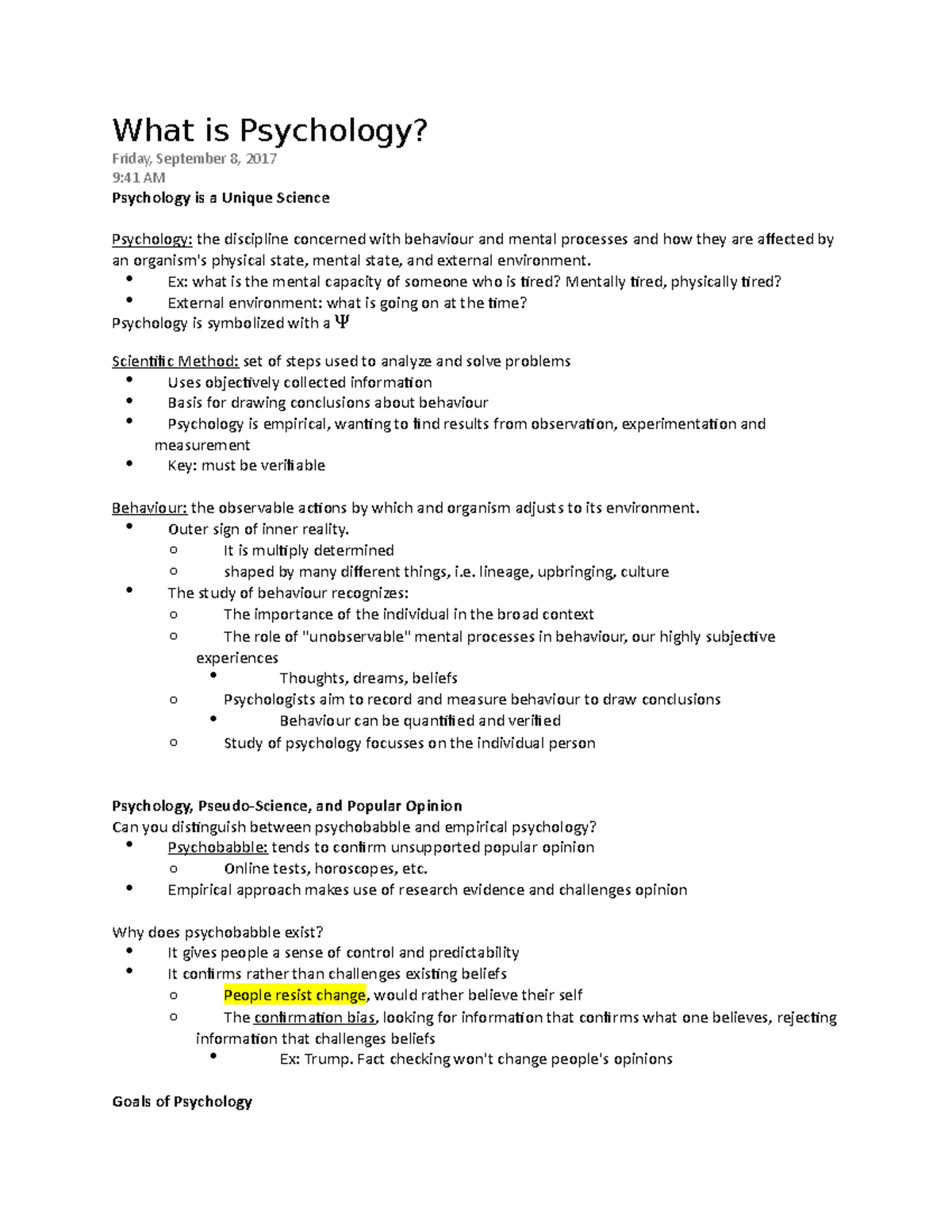 PSY121 Chapter 1 - Fall 2017 Term. Martin Rempel, Notes taken from 3rd ...