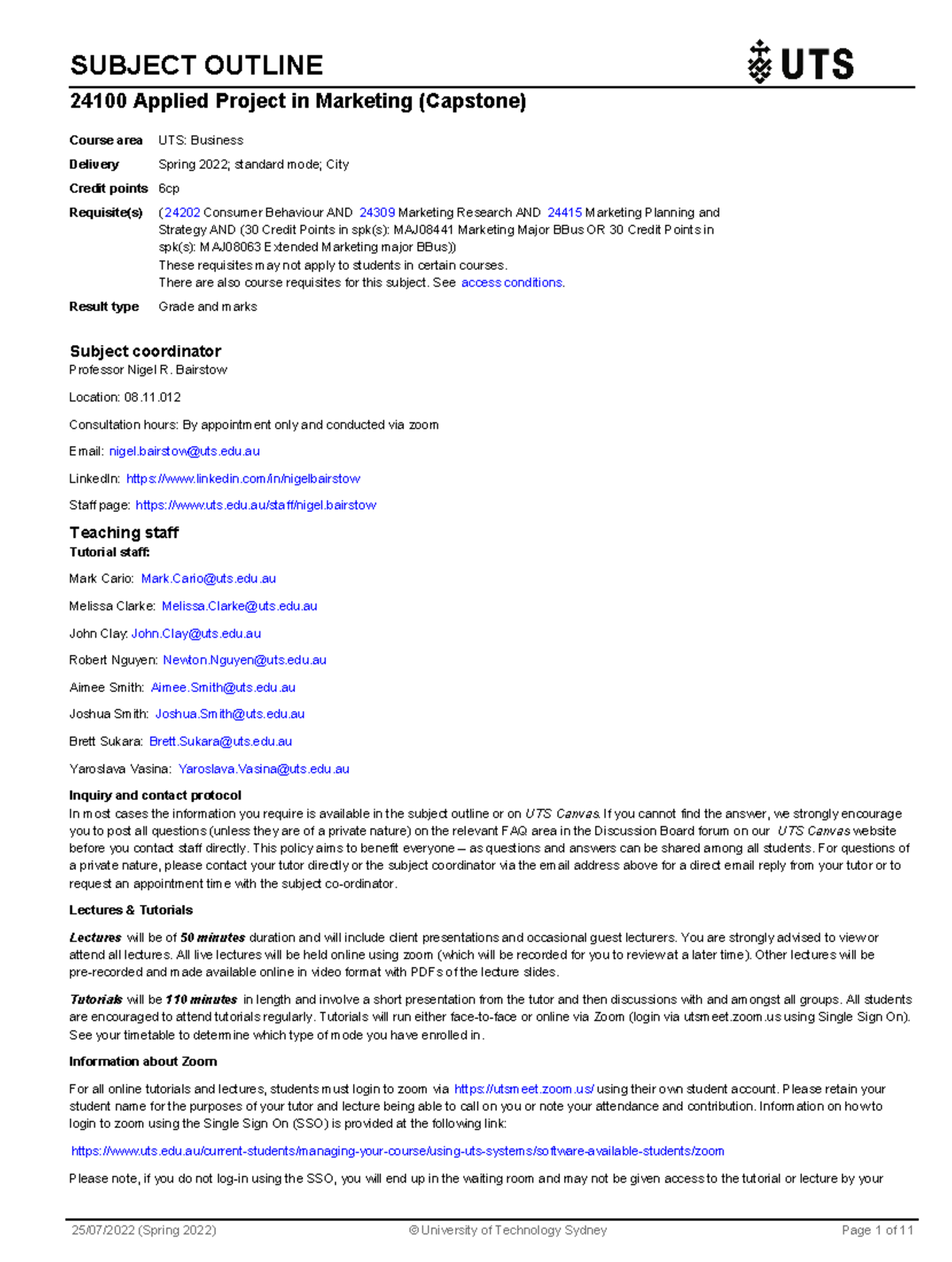 Marketing capstone - subject outline - SUBJECT OUTLINE 24100 Applied ...