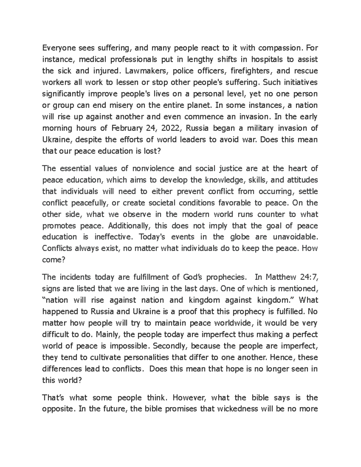 Peace education - Thanks - Everyone sees suffering, and many people ...