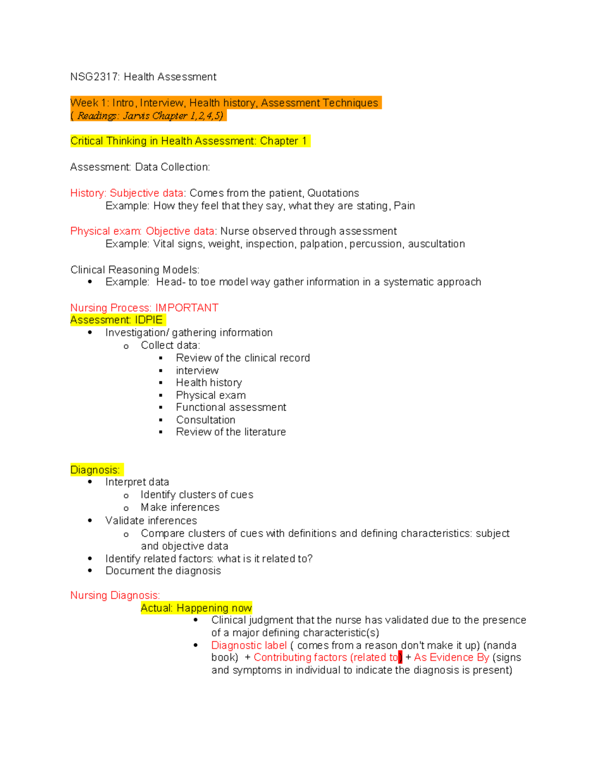 Health assessment week 1- 7 - NSG2317: Health Assessment Week 1: Intro ...