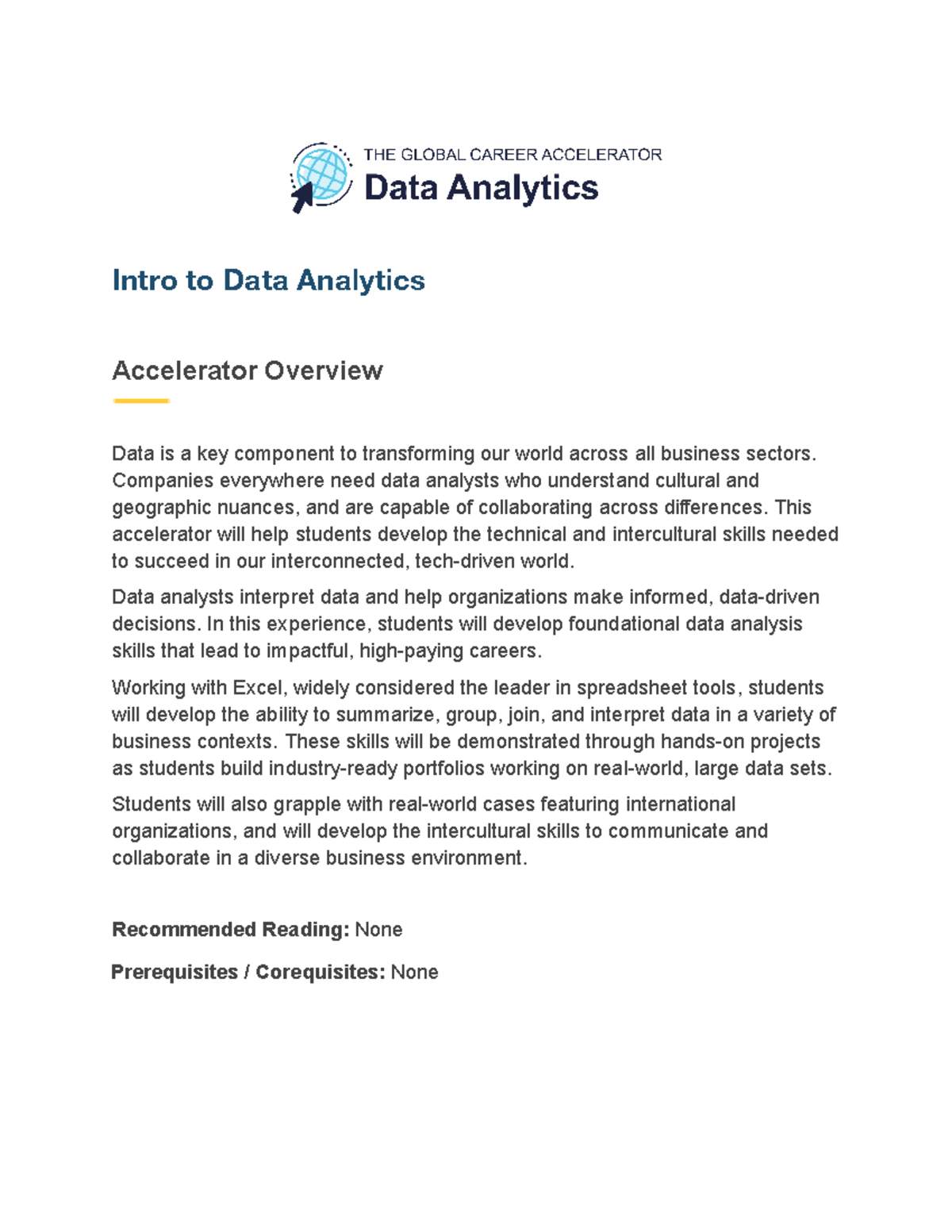 2024 Global Data Intro to Data Analytics Syllabus - Intro to Data ...