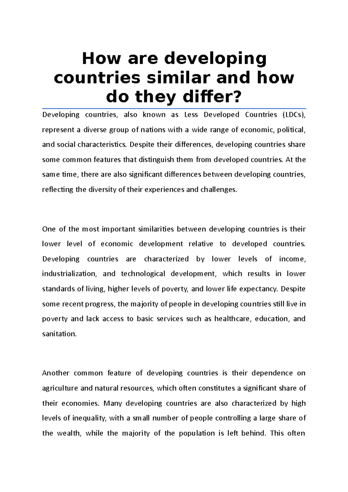 How are developing countries similar and how do they differ - How are ...
