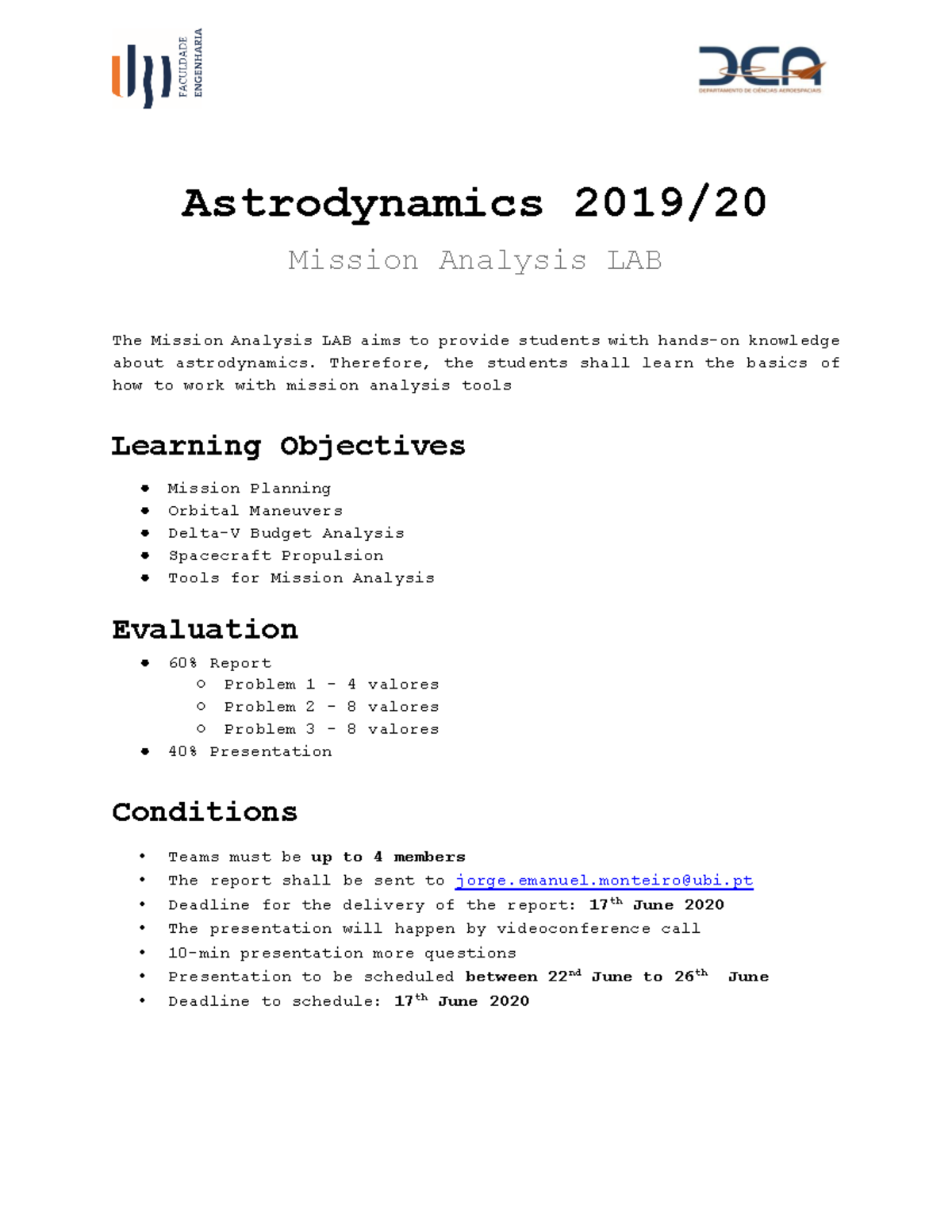Astrodynamics 2020 - Mission Analysis LAB - Astrodynamics 2019/ Mission ...