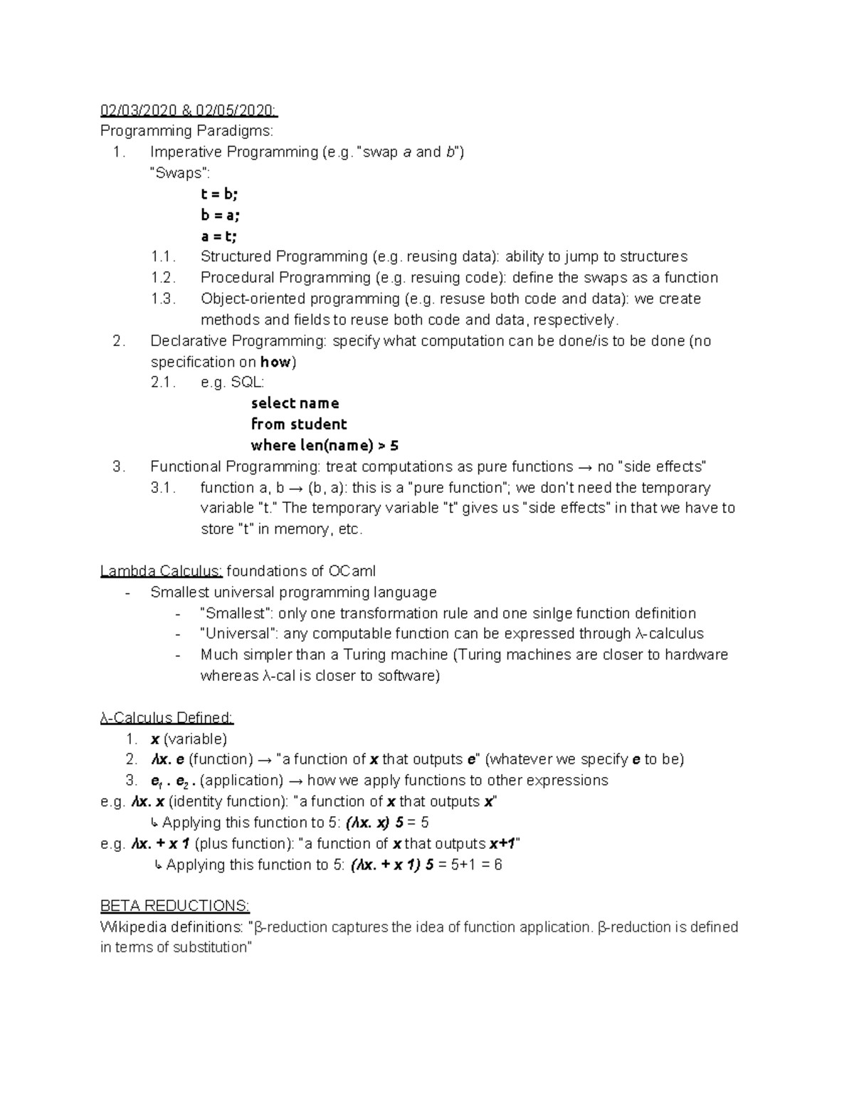 COMS 4115 Notes Week 3 - Professor Ronghui Gu - 02/03/2020 & 02/05/2020 ...