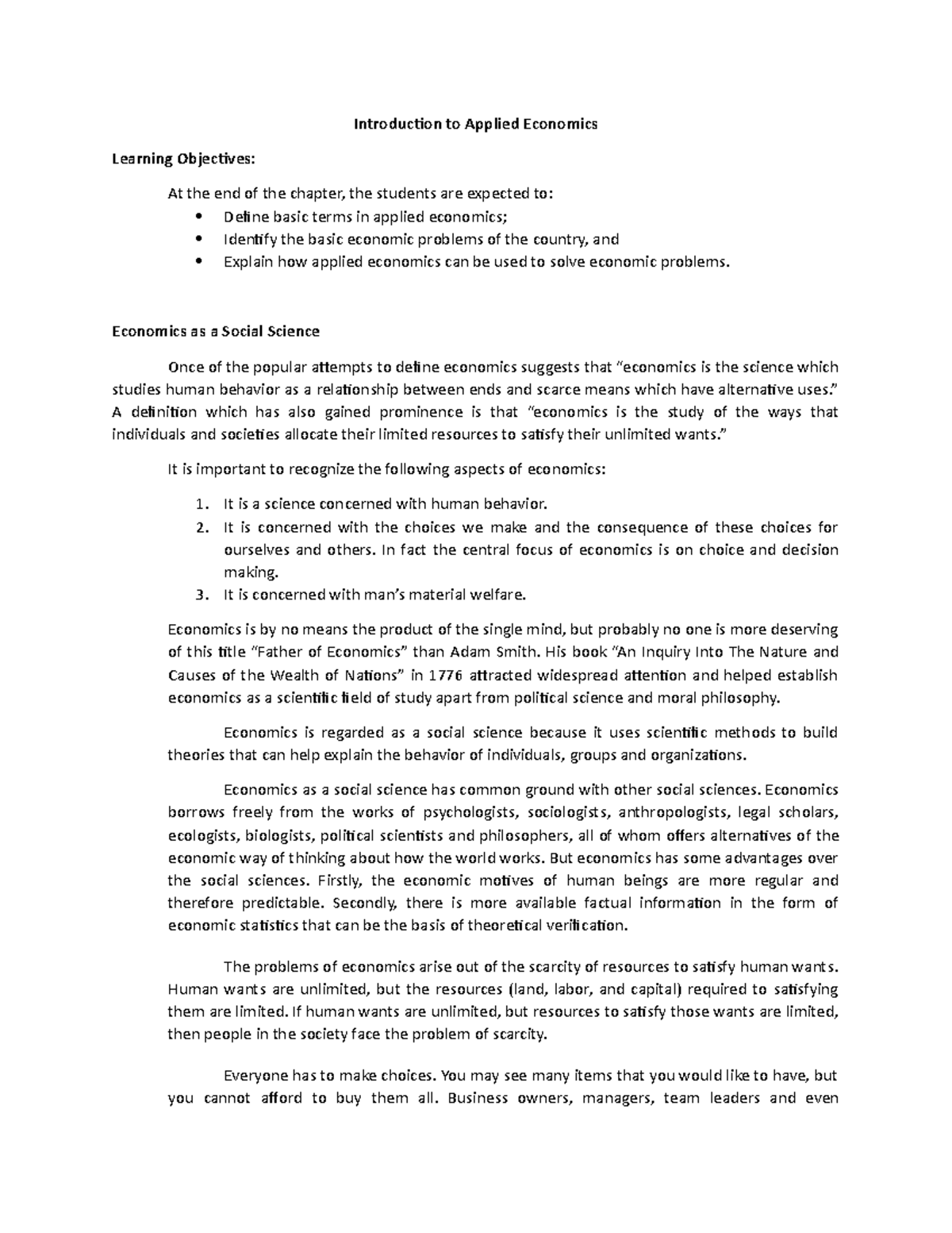 SHS Modules - EASY - Introduction to Applied Economics Learning ...