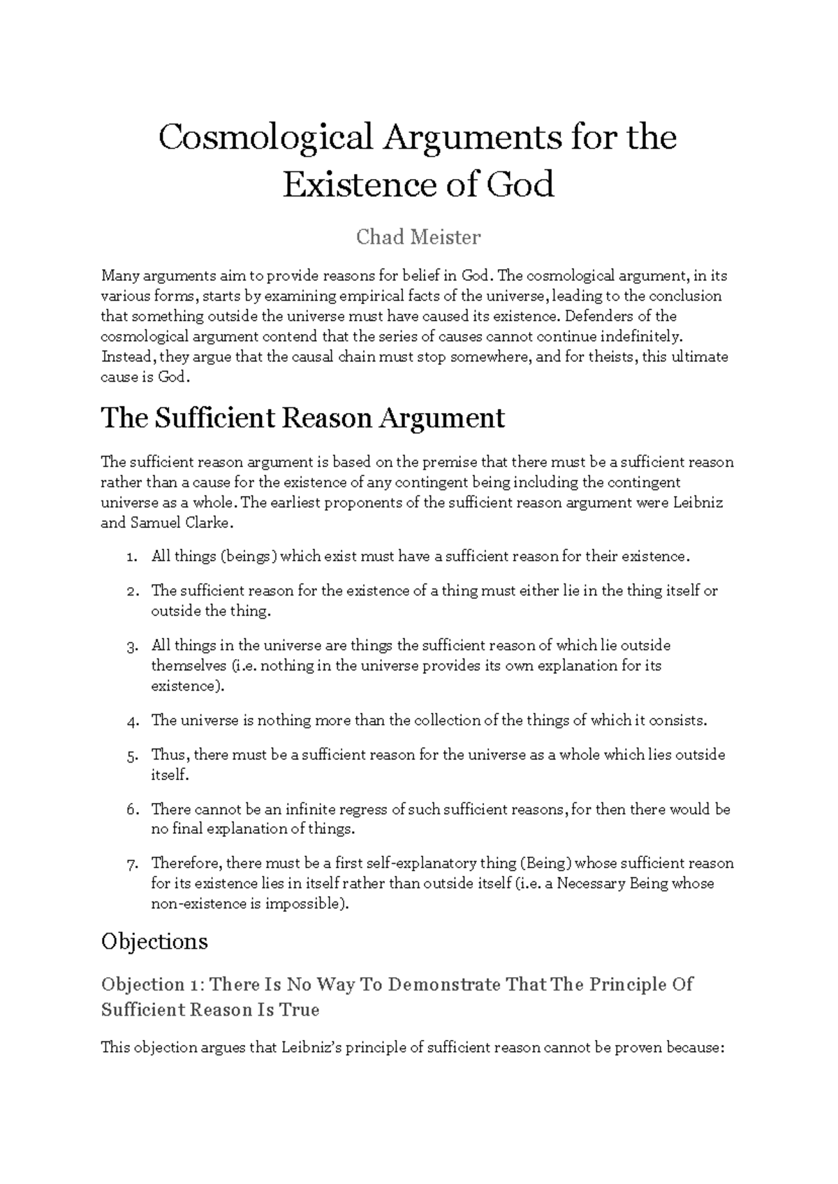 Cosmological Arguments for God - Cosmological Arguments for the ...