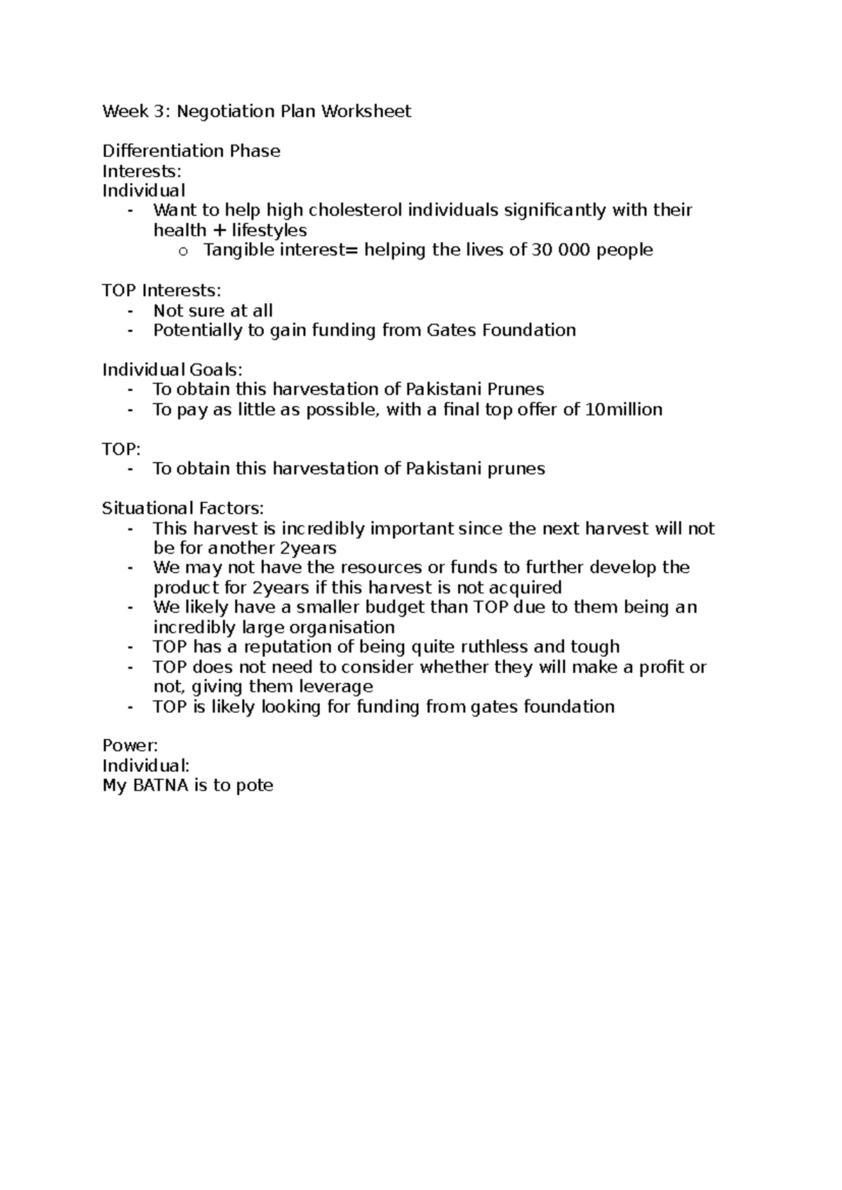 Week 3 Negotiation Plan - Week 3: Negotiation Plan Worksheet ...