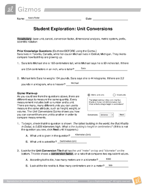 Metric to Metric Conversion Worksheet with Answers - Name: MATH Score ...
