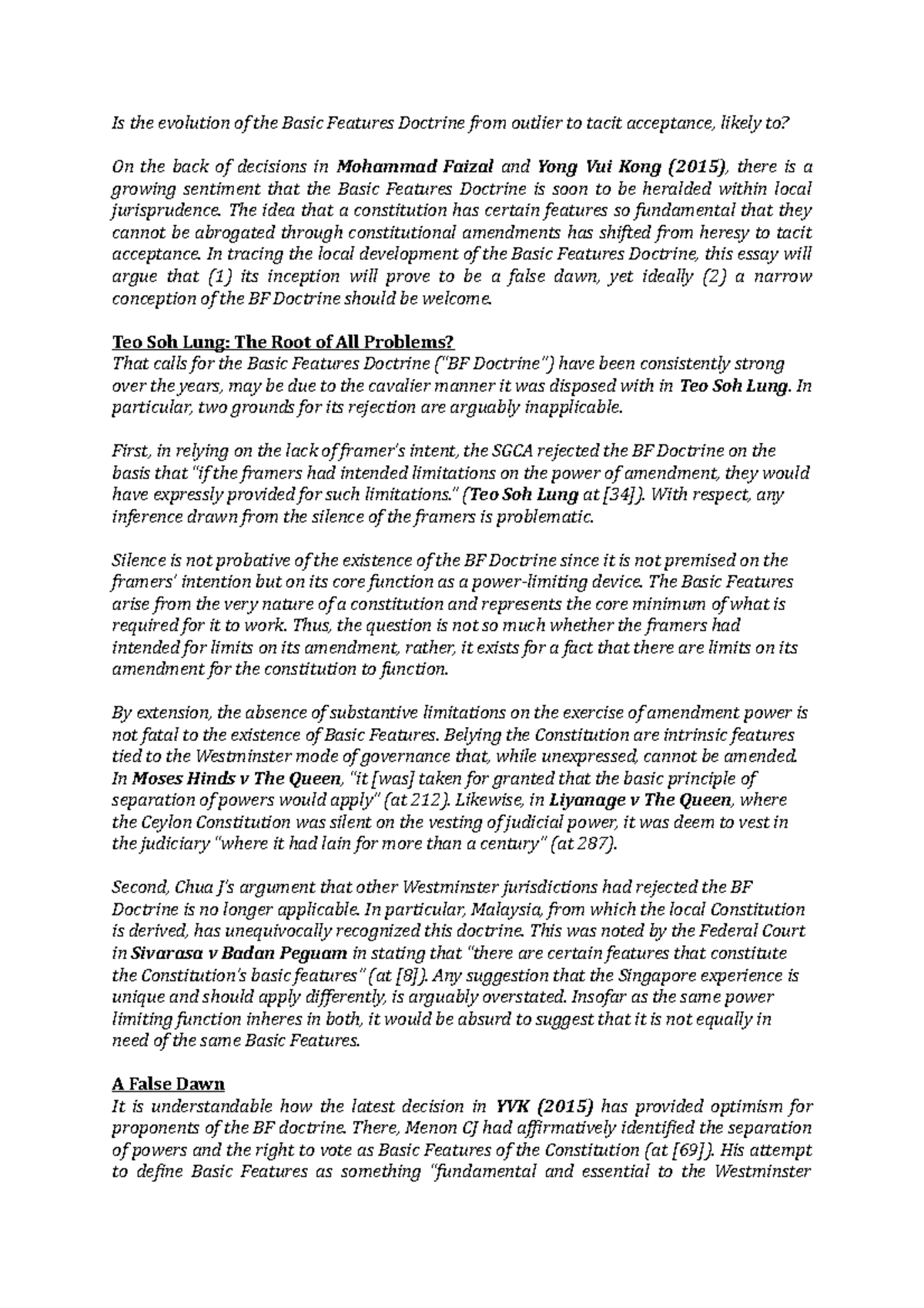 Basic Features Doctrine - Essay - Is the evolution of the Basic ...