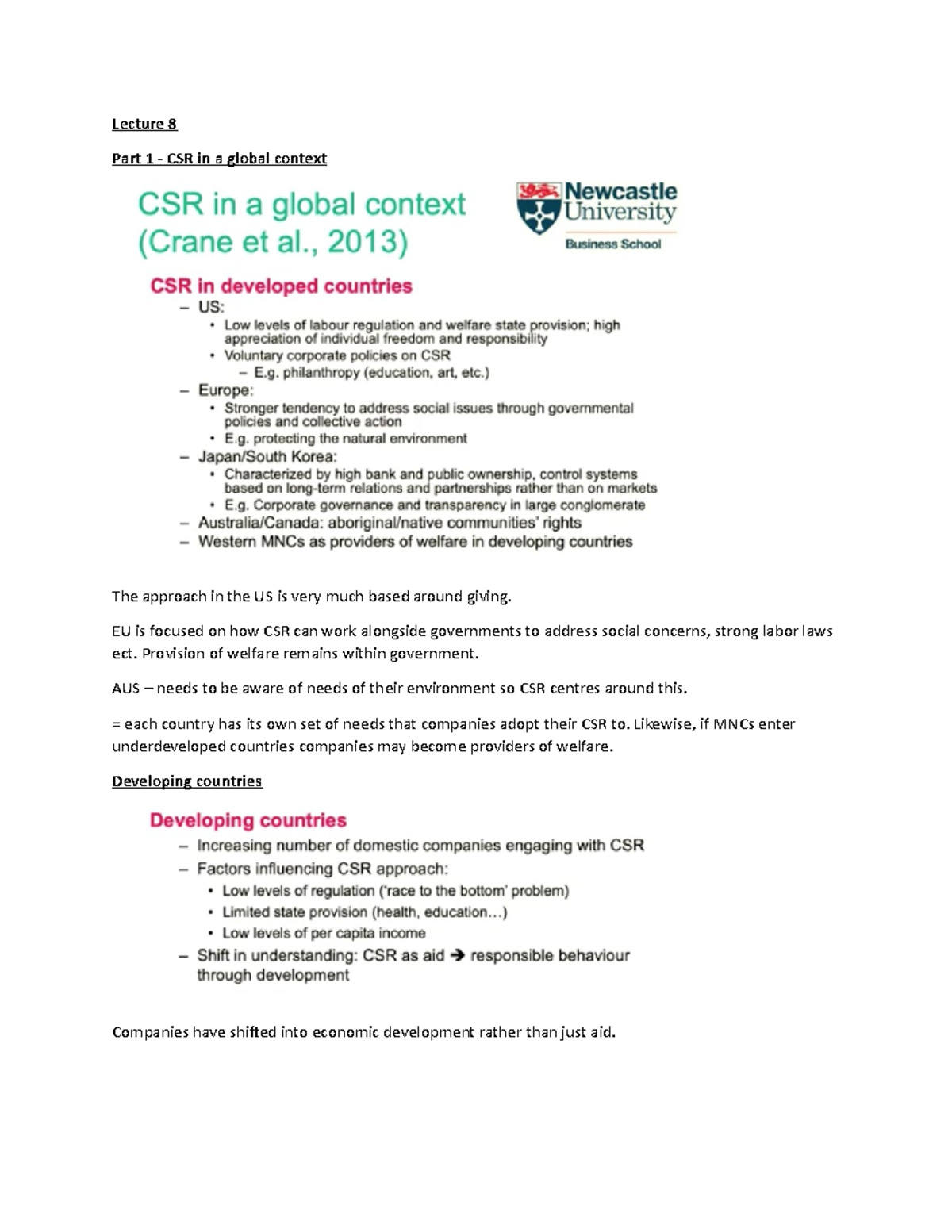 Lecture 8 - CSR and Globalisation - Lecture 8 Part 1 - CSR in a global ...
